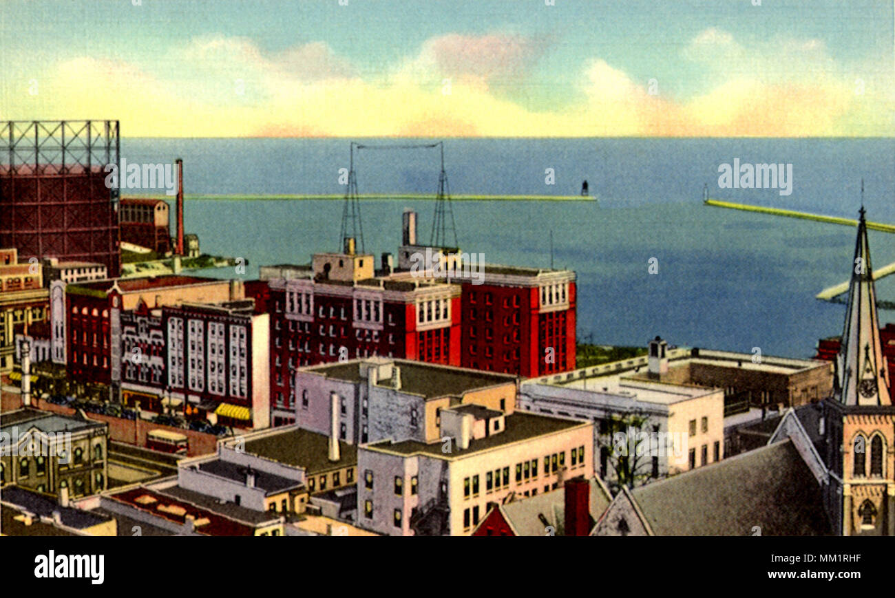 Lake Michigan from Top of Court House. Racine. 1940 Stock Photo - Alamy