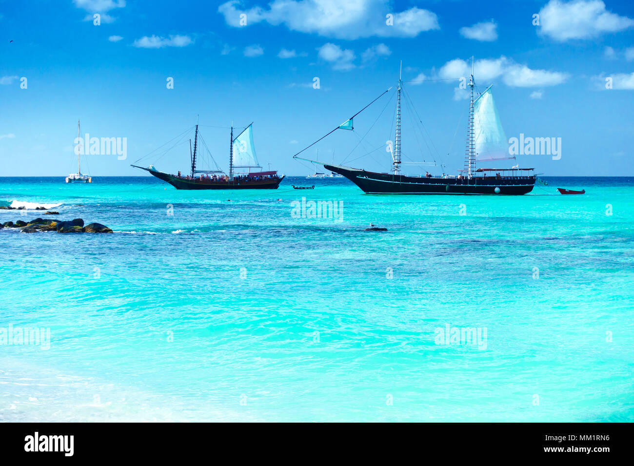 Arashi Beach, Aruba, Caribbean Sea: 2 tour boats anchored for tourists ...