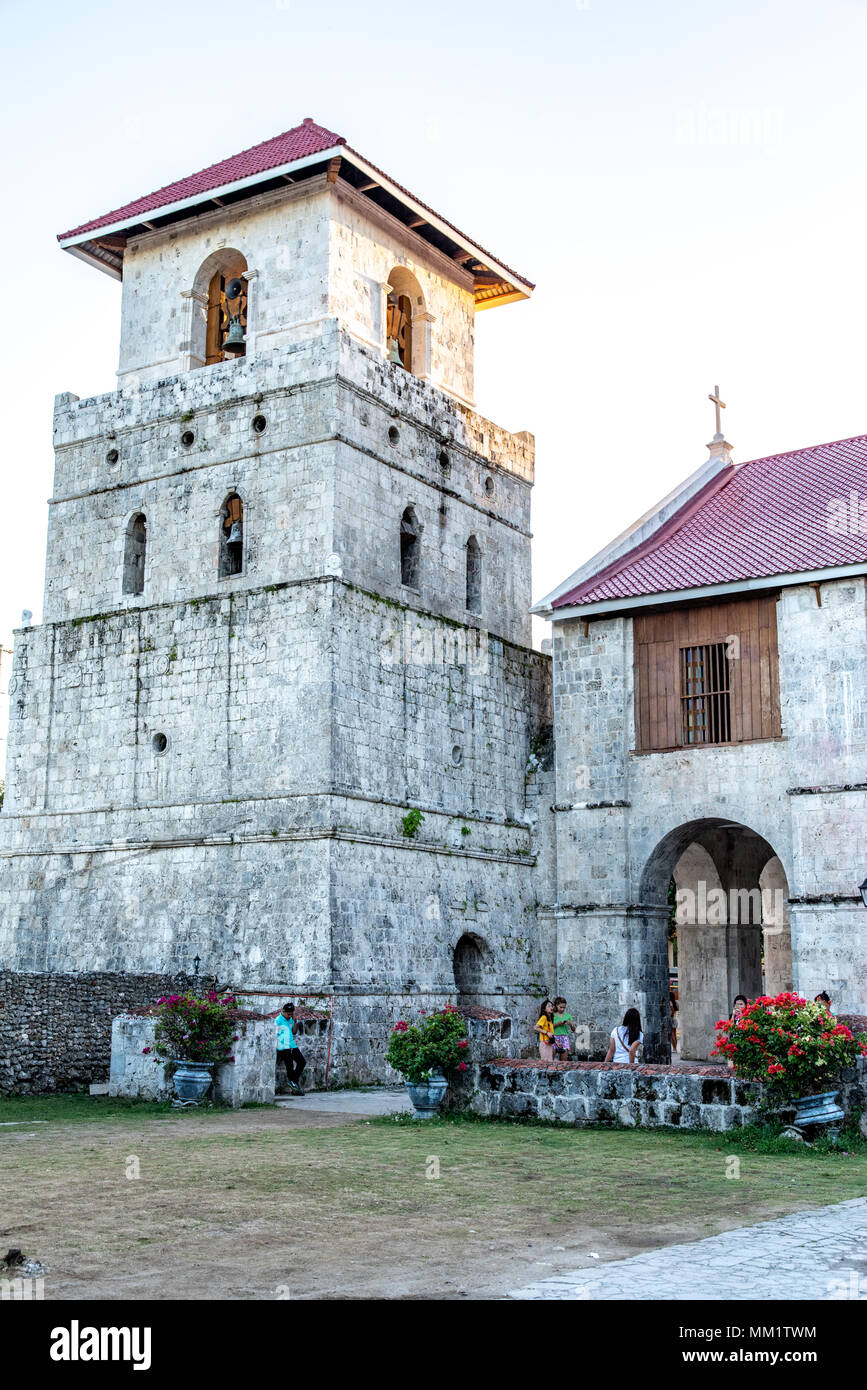 Bohol island, Philippines. Apr 23, 2018: Tourists taking commemorative photos at Baclayon church ...