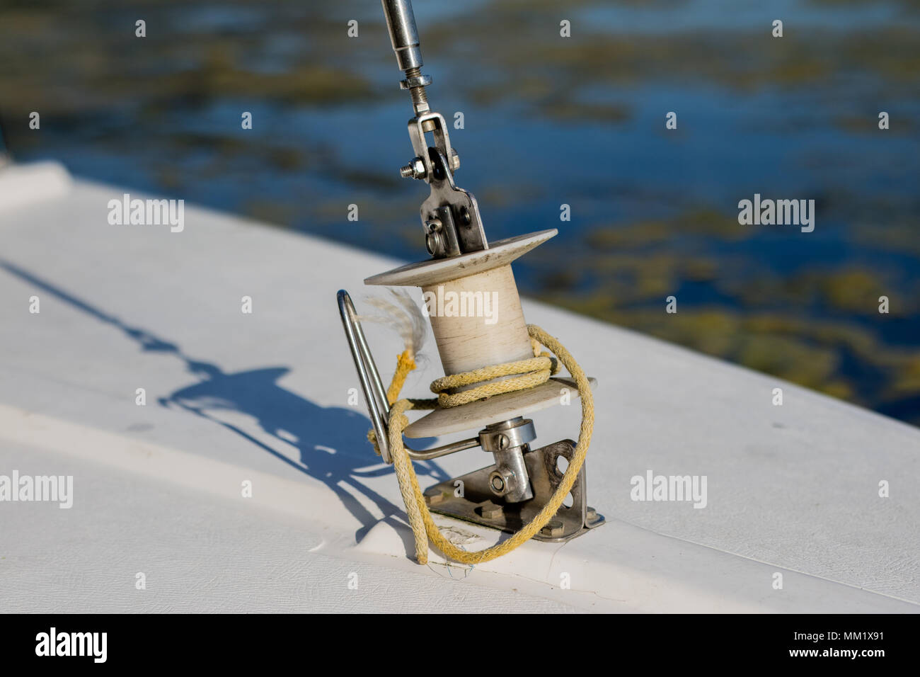 Roller drum for sails on a small sailing boat. Sailing boat equipment ...