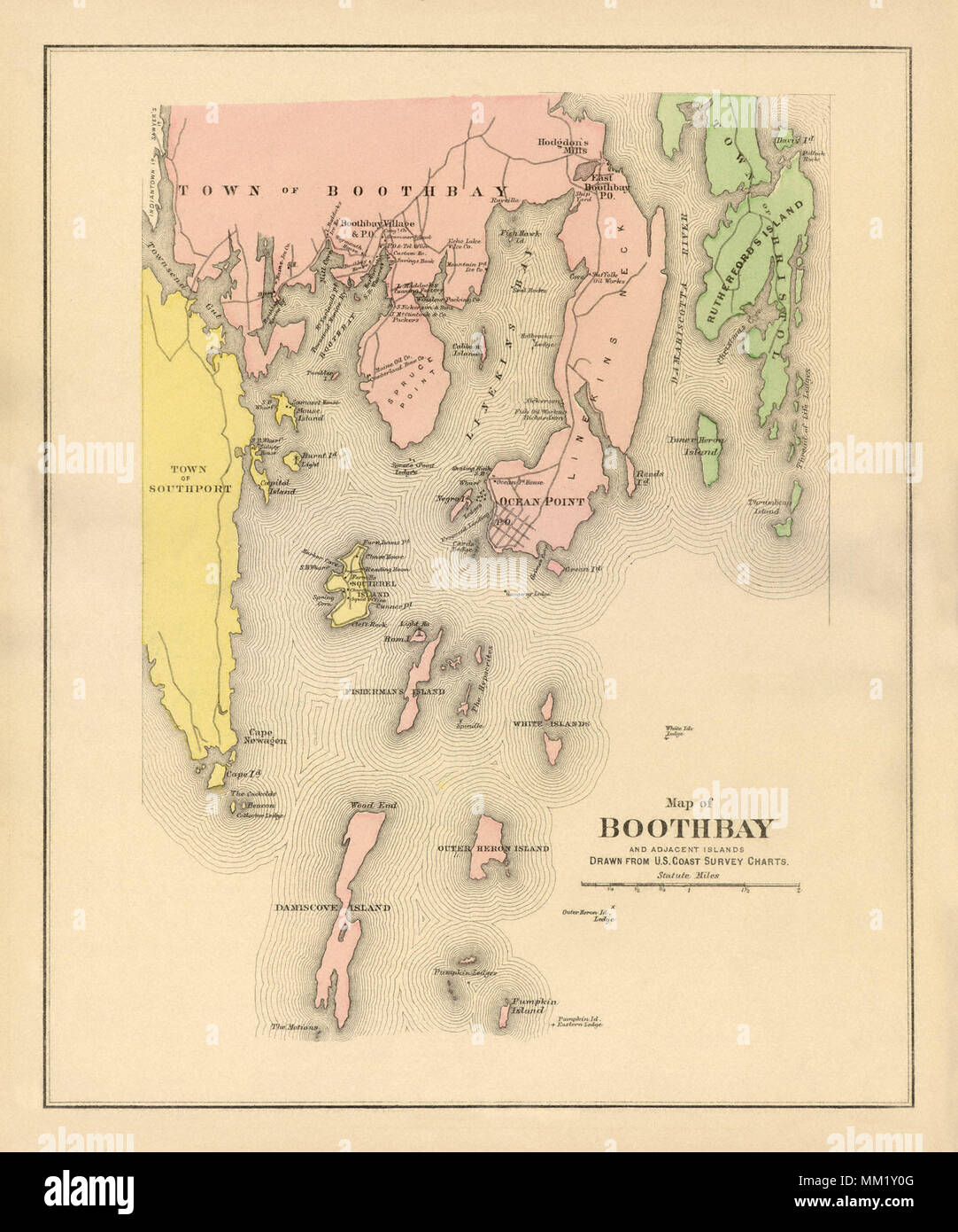 Map of Squirrel Island in Boothbay. 1890 Stock Photo - Alamy