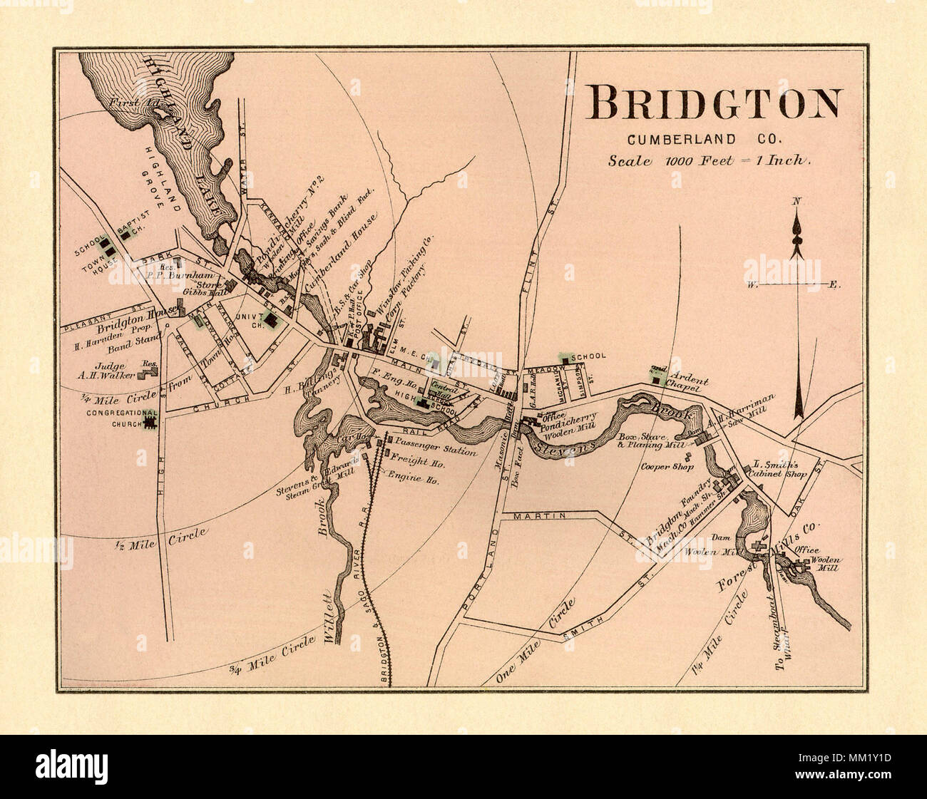 Map of Bridgton. 1890 Stock Photo - Alamy