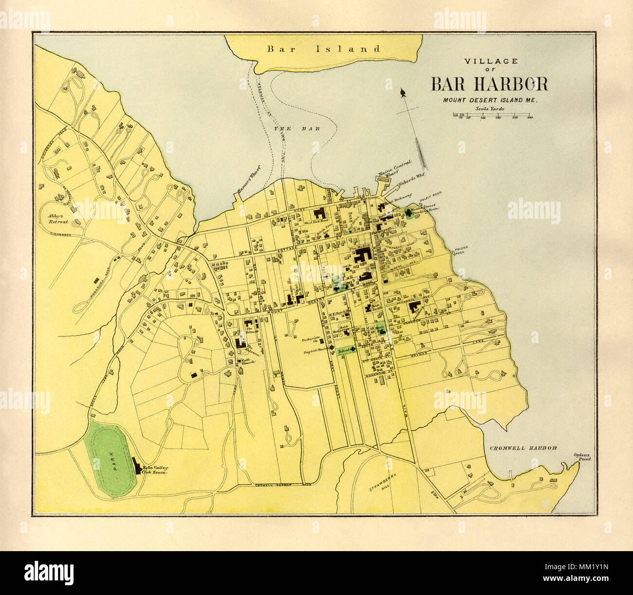 Map of Bar Harbor. Mount Desert Island. 1890 Stock Photo - Alamy