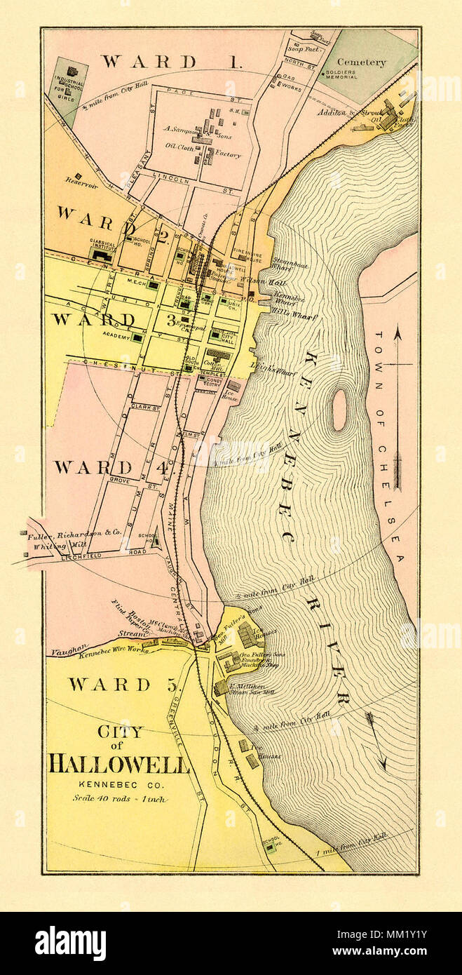Map of Hallowell. 1890 Stock Photo - Alamy
