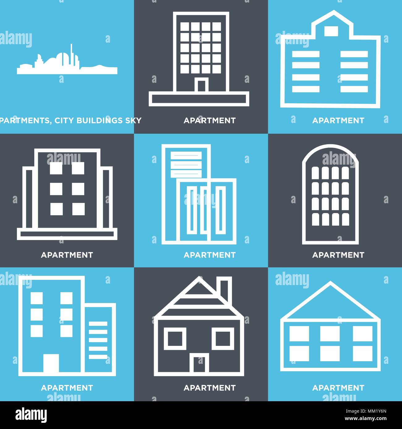 Set Of 9 simple editable icons such as Apartment, Apartments, city ...