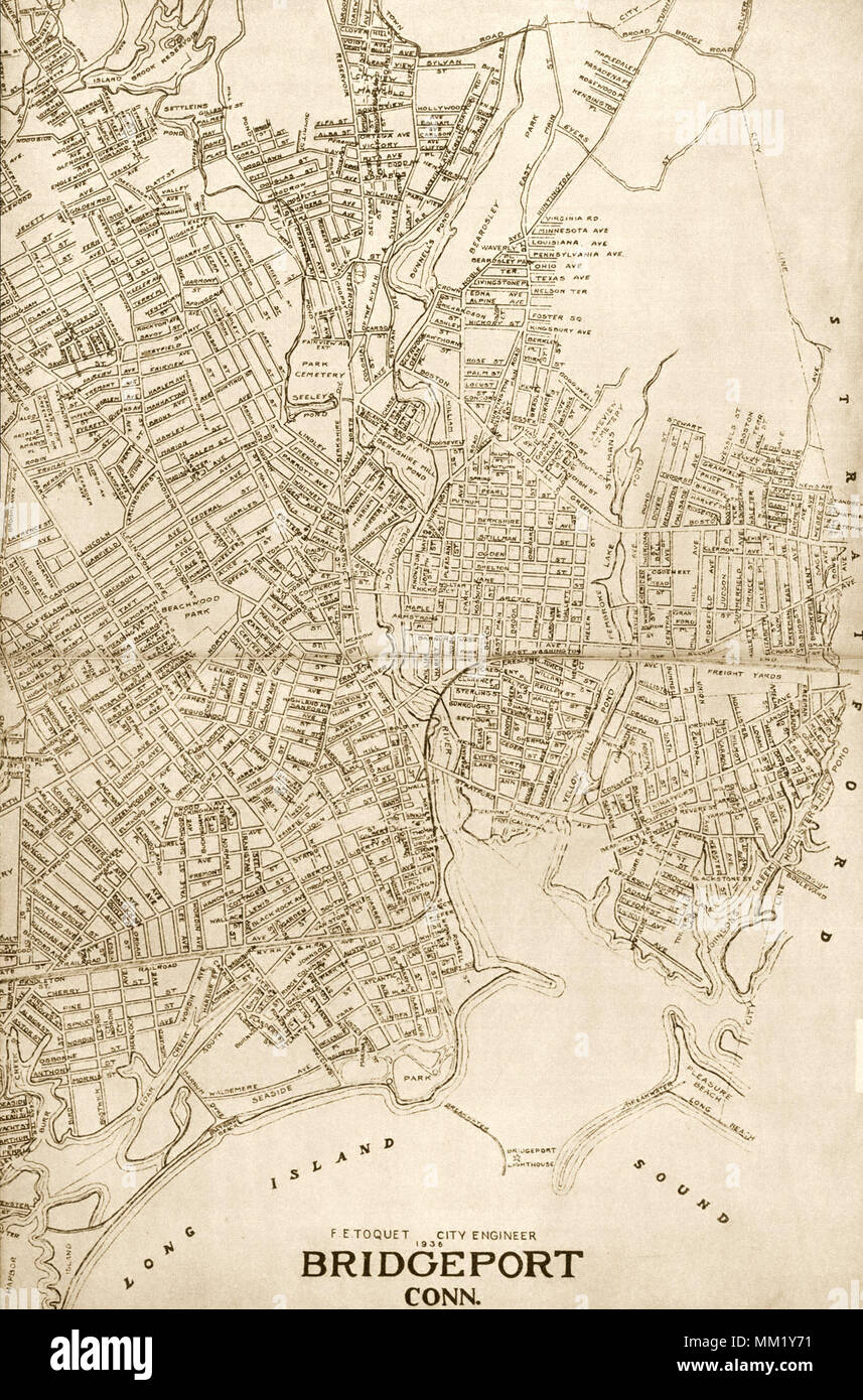 Map of Bridgeport. 1936 Stock Photo - Alamy