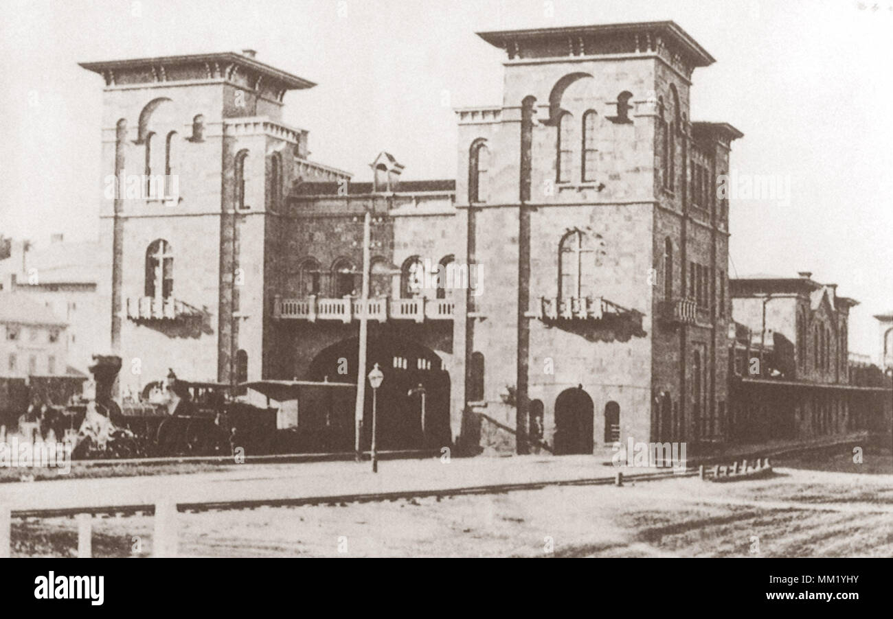 Union Station on Asylum Street. Hartford. 1850 Stock Photo - Alamy