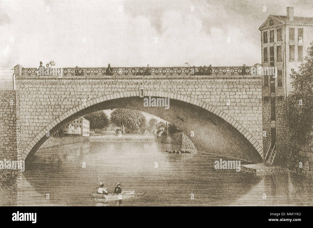Stone Bridge over Park River. Hartford. 1834 Stock Photo - Alamy