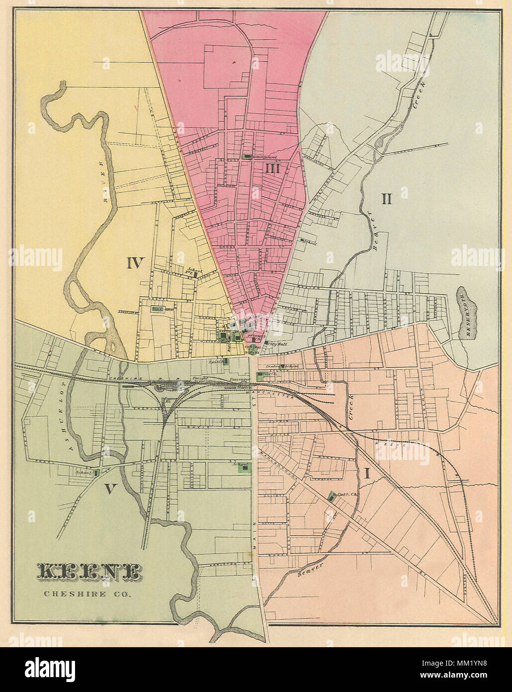 Map of Keene. 1877 Stock Photo - Alamy
