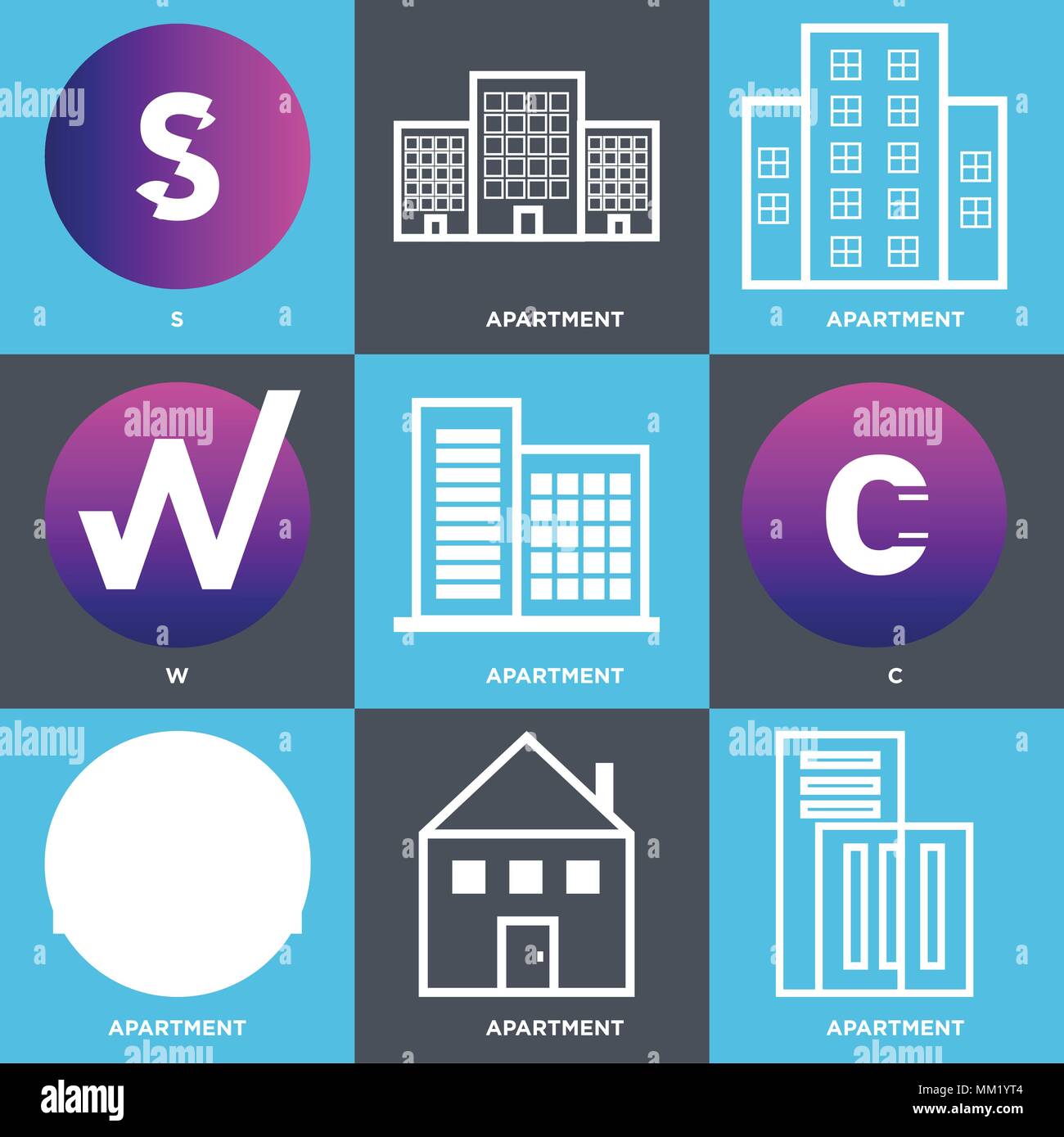 Set Of 9 Simple Editable Icons Such As Apartment C W S Can Be Used For Mobile Web Stock
