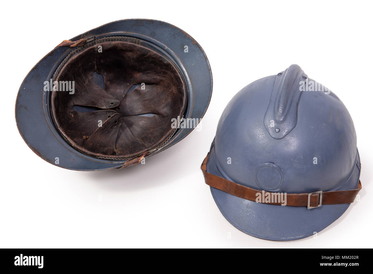 two french military helmet of the First World War on the white ...