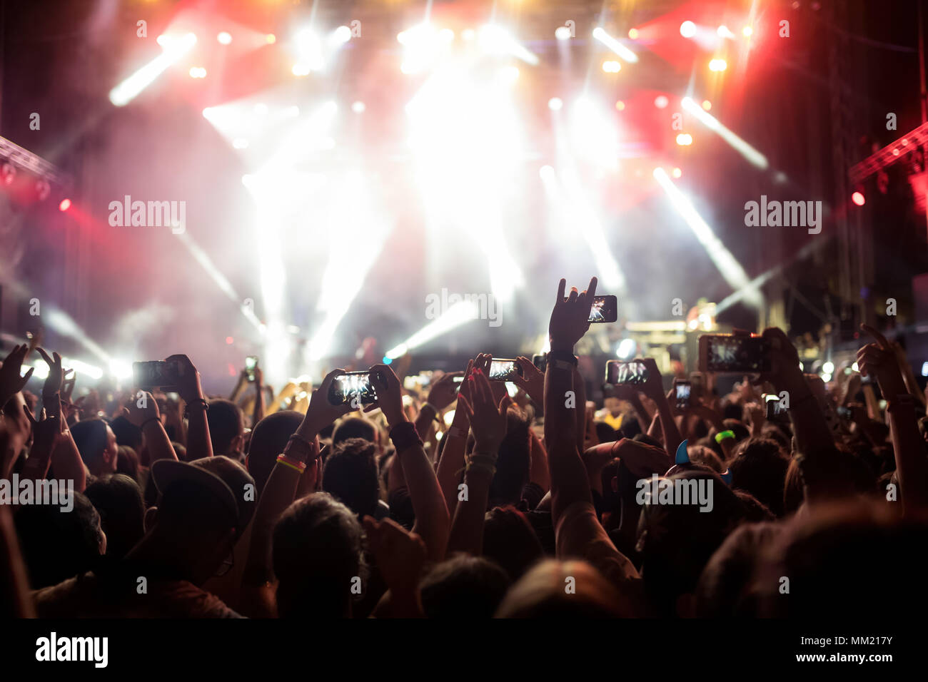 Portrait of happy crowd enjoying at music festival Stock Photo - Alamy