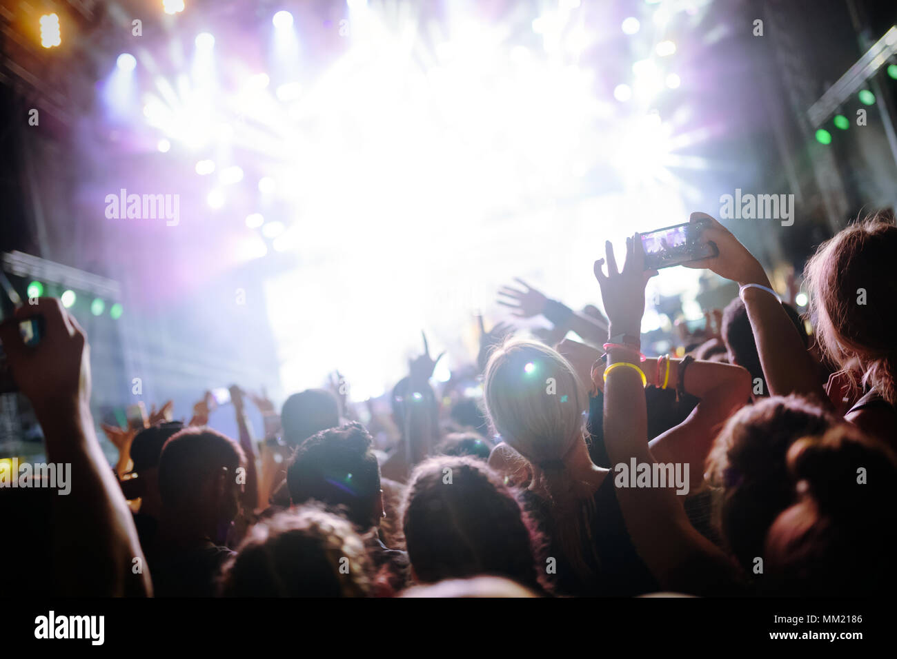 Portrait of happy crowd enjoying at music festival Stock Photo - Alamy