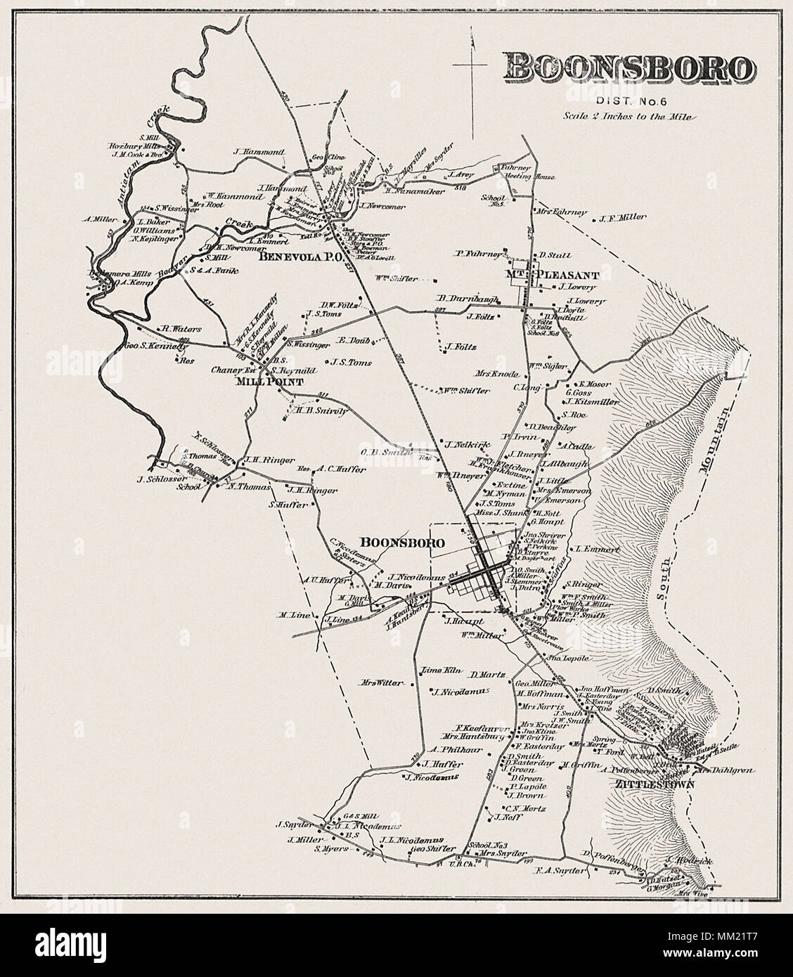 Map of Boonsboro. 1877 Stock Photo - Alamy