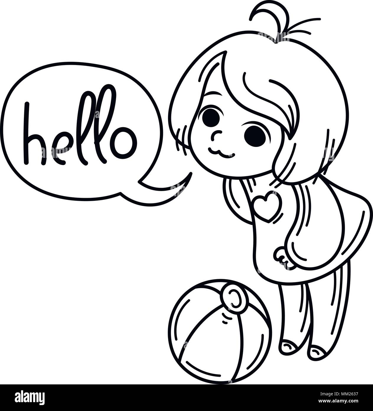 Hello, ball. Cute cartoon kids. Vector and illustration Stock Vector ...