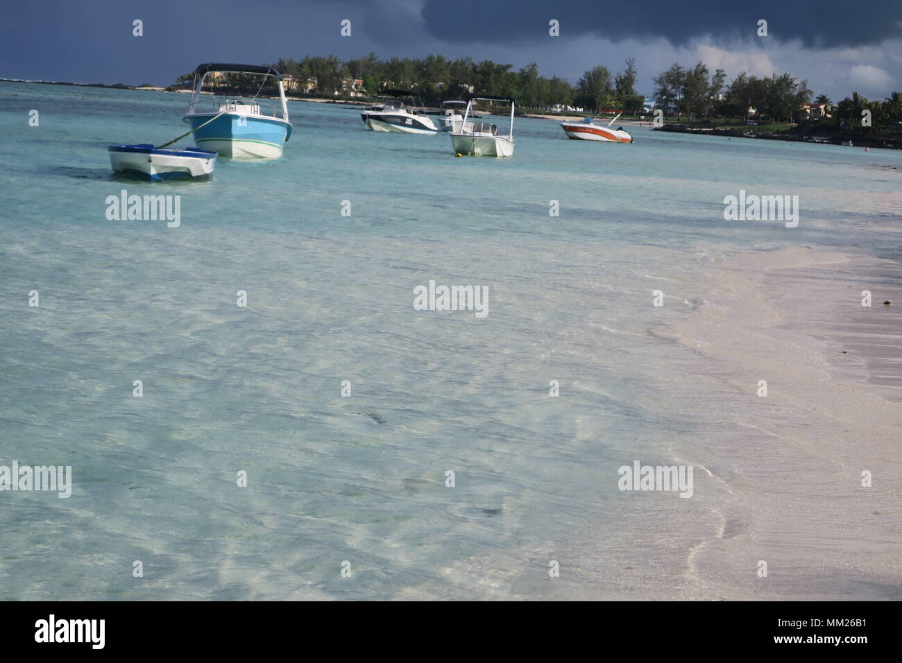Colorful bay, turquoise sea on the east coast of Mauritius island ...