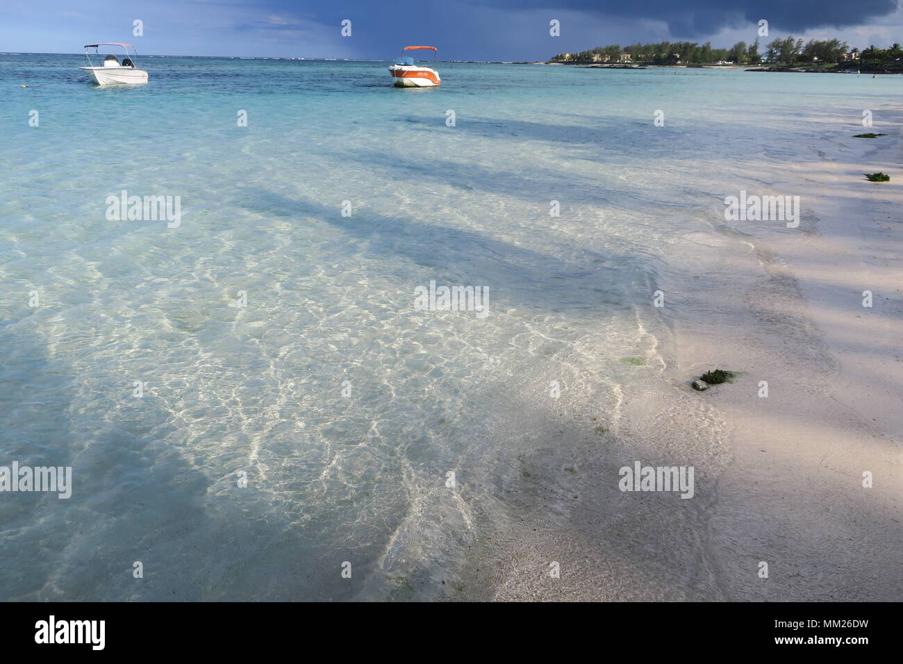 Colorful bay, turquoise sea on the east coast of Mauritius island ...