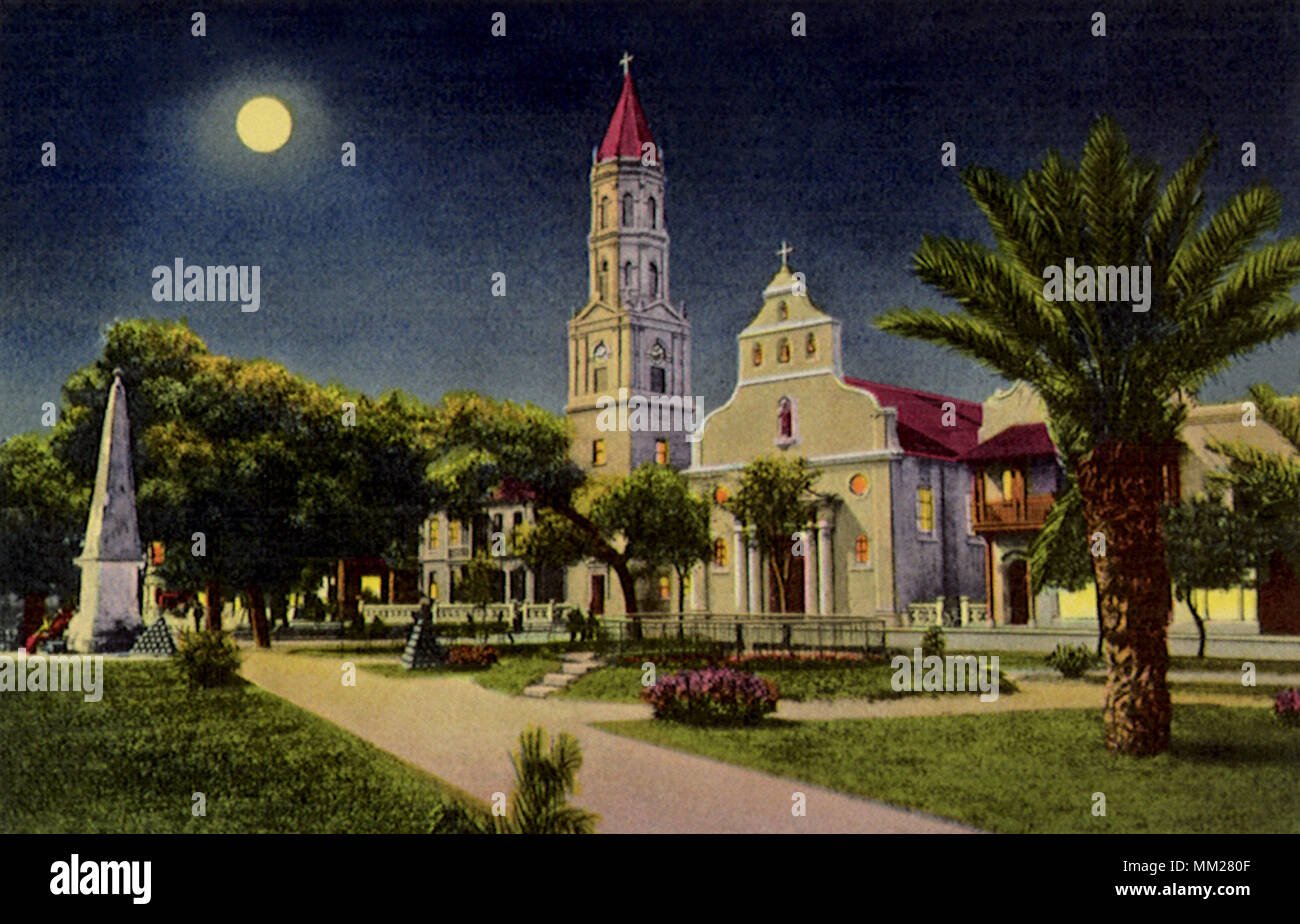 Roman Catholic Cathedral and Plaza. Saint Augustine. 1940 Stock Photo ...