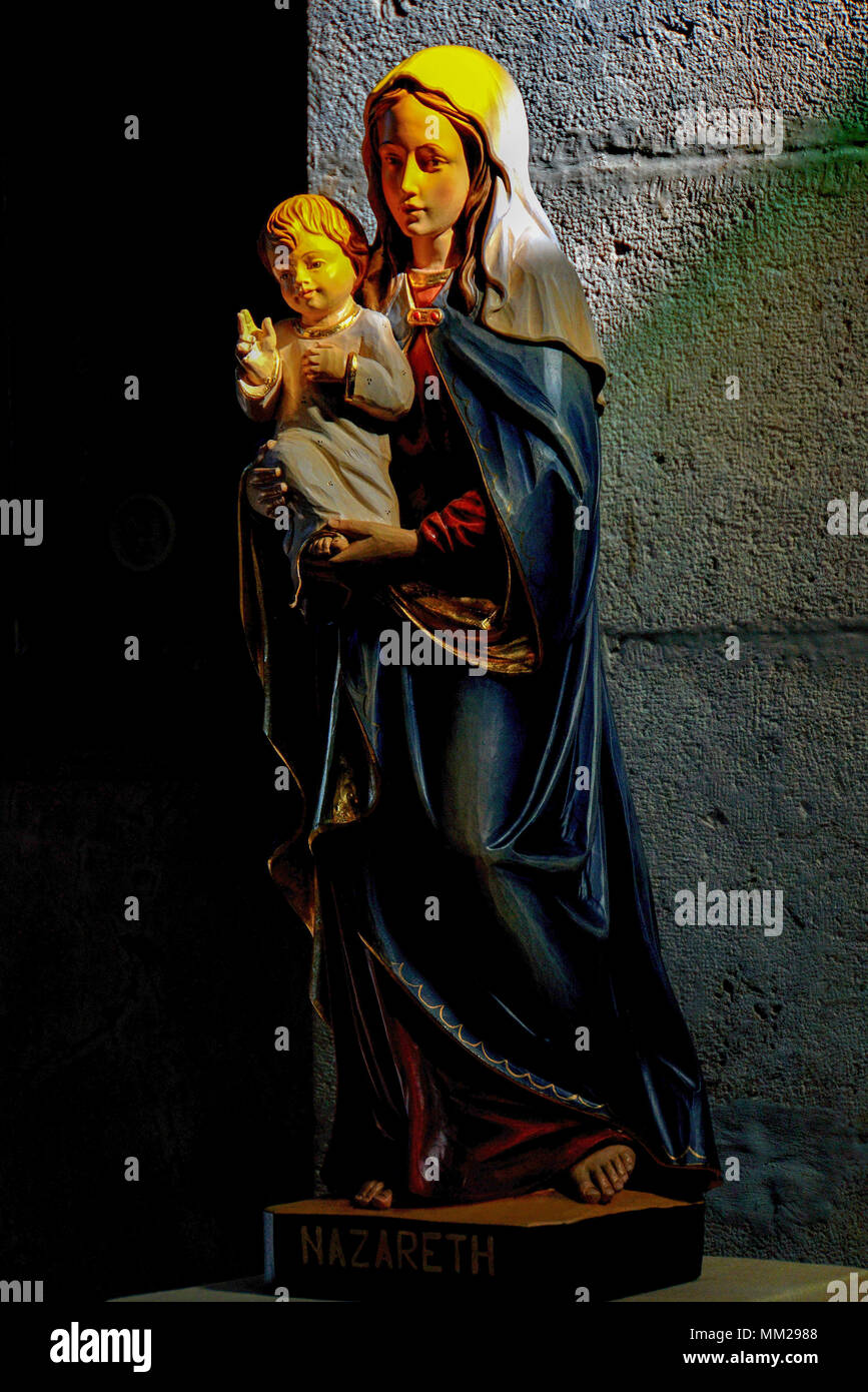 Israel, Ayalon Valley, the statue of Mary with baby Jesus at the Latrun ...