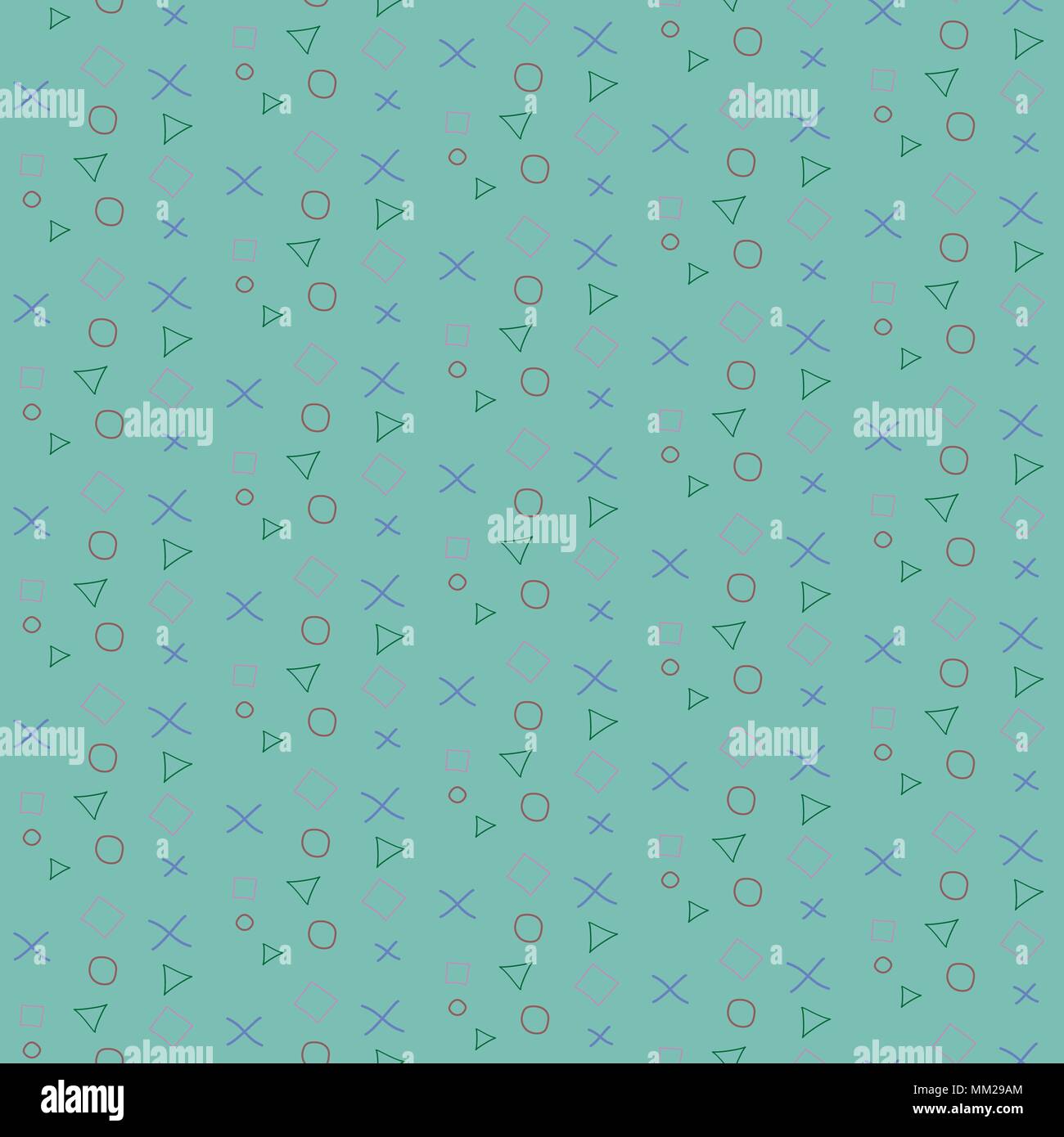 Geometric seamless pattern. Repeated circles, triangles, crosses and ...