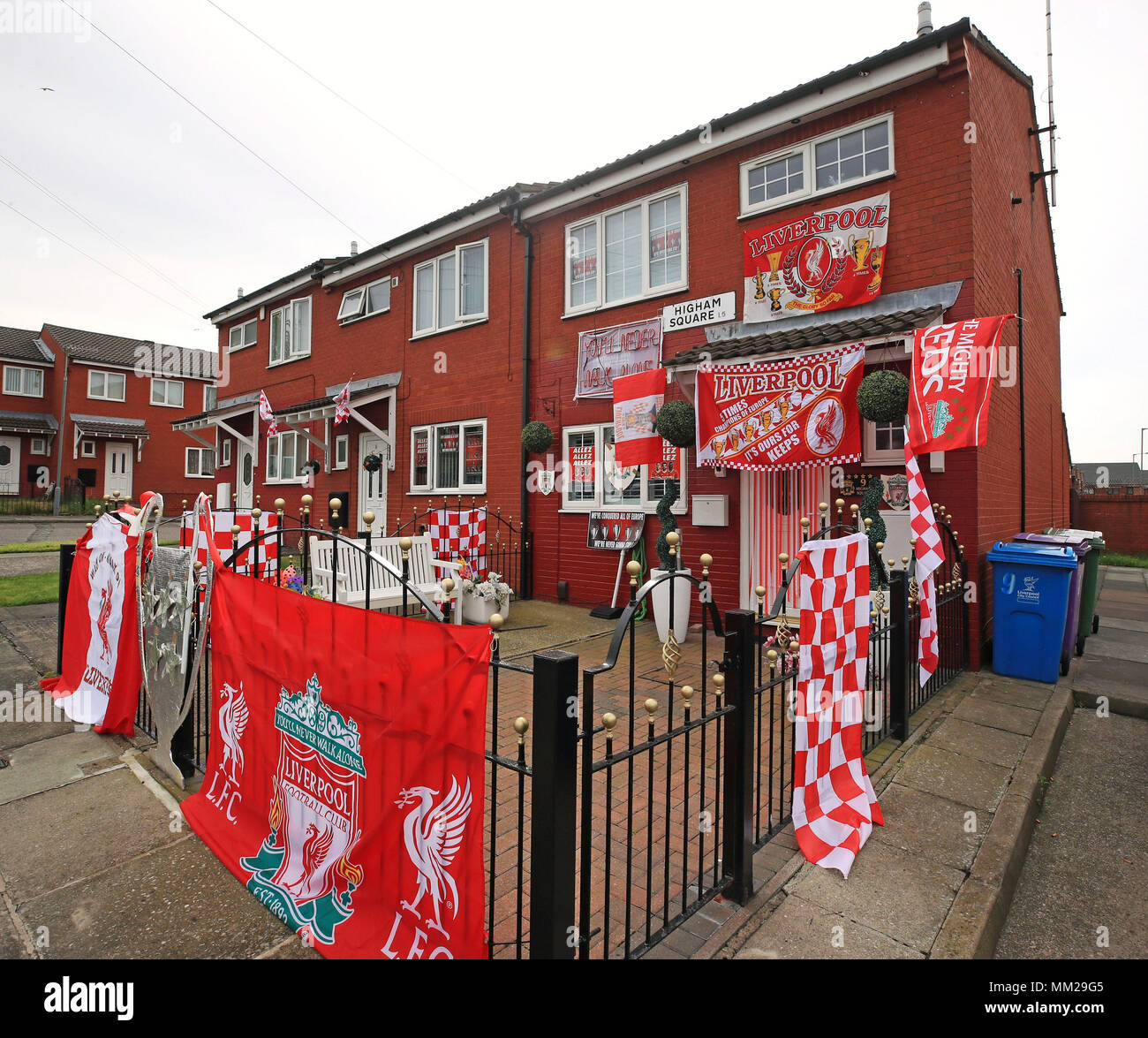 A house in Higham Square, Liverpool, which has been decked out with ...
