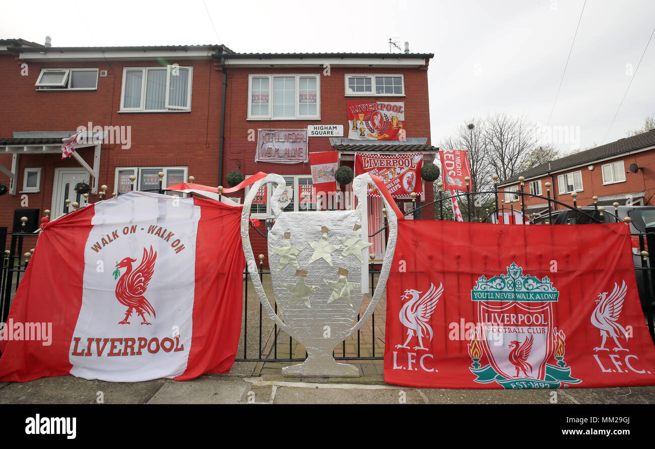 A house in Higham Square, Liverpool, which has been decked out with ...