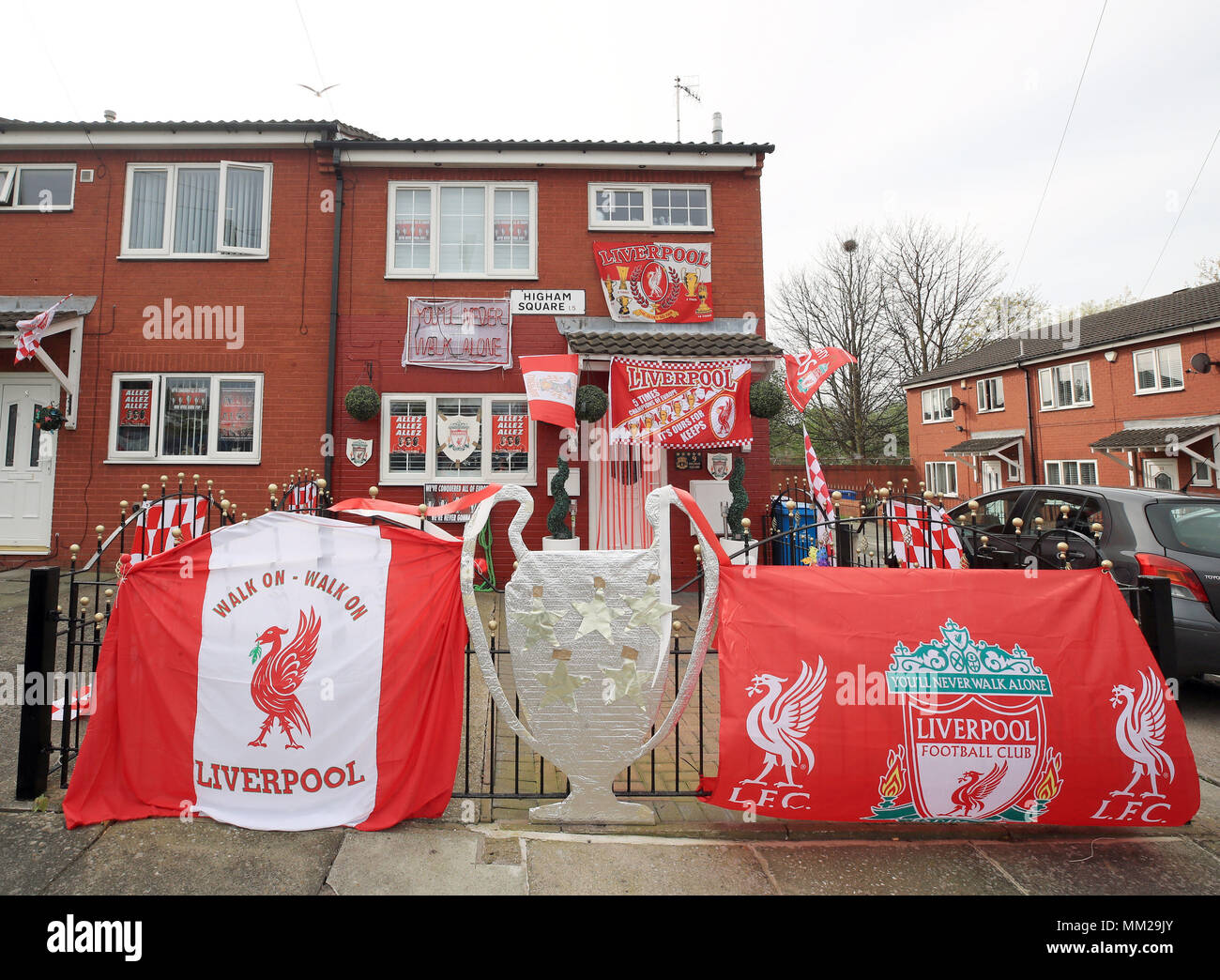 A house in Higham Square, Liverpool, which has been decked out with ...