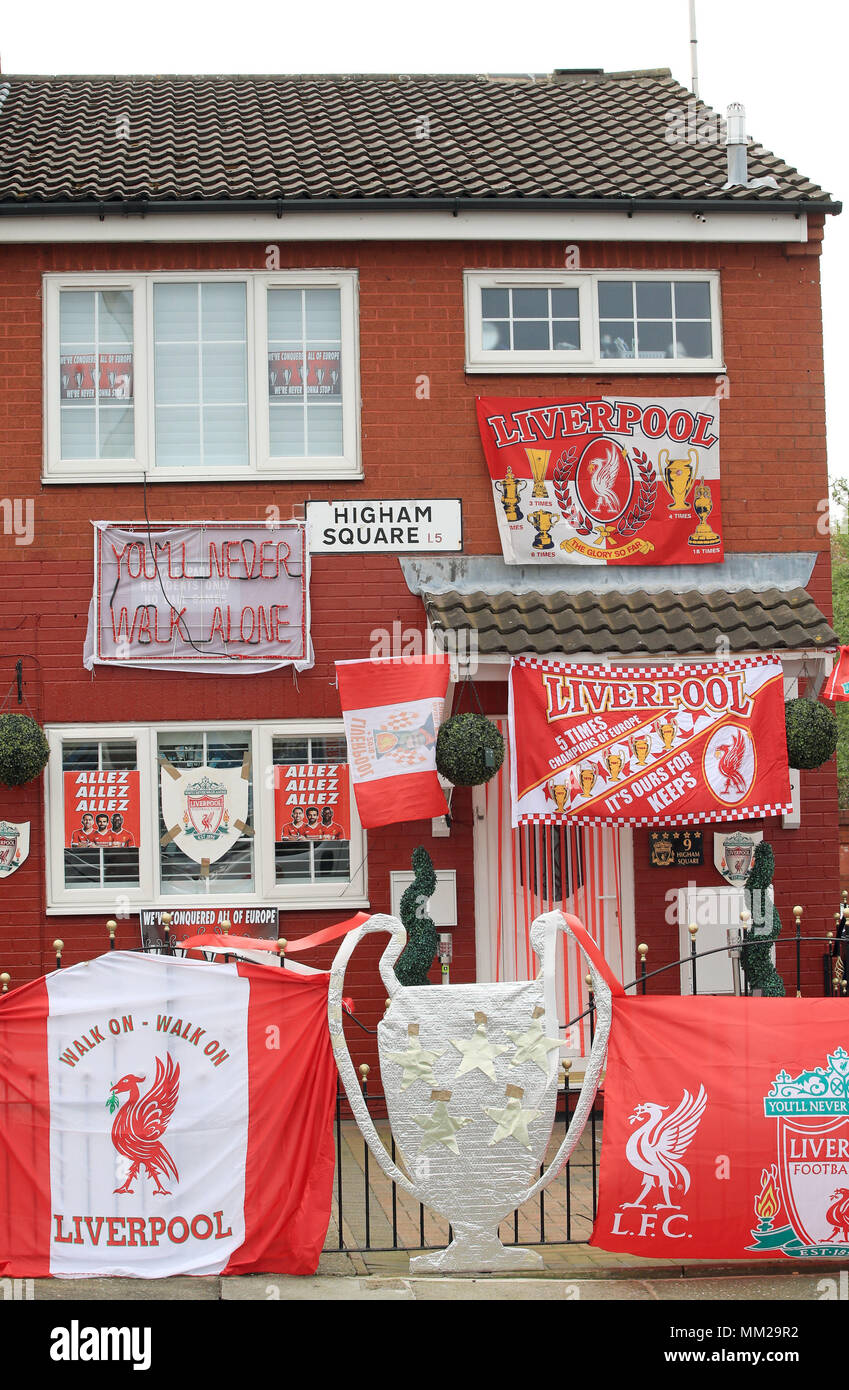 A house in Higham Square, Liverpool, which has been decked out with ...
