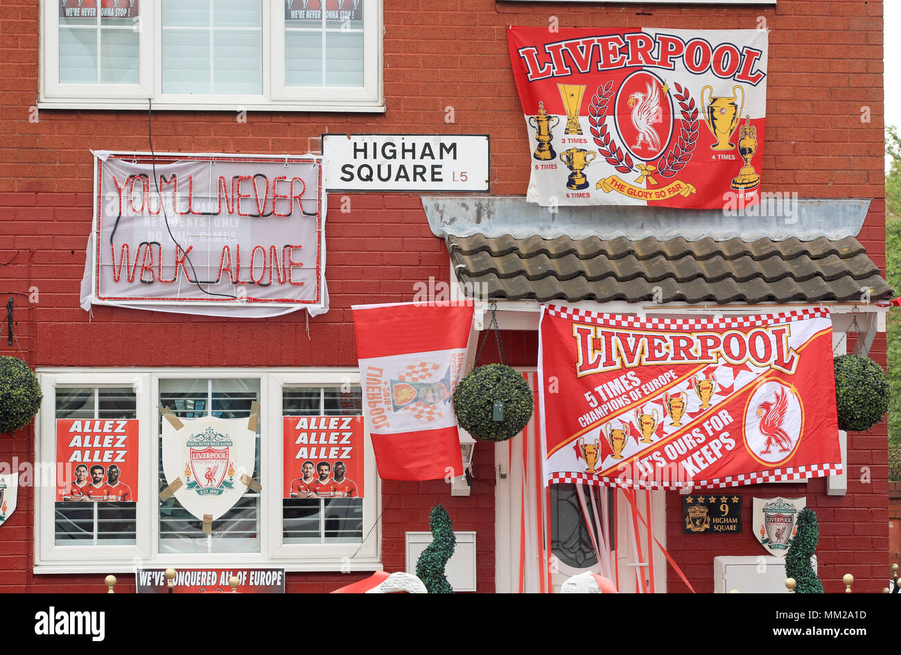 A house in Higham Square, Liverpool, which has been decked out with ...