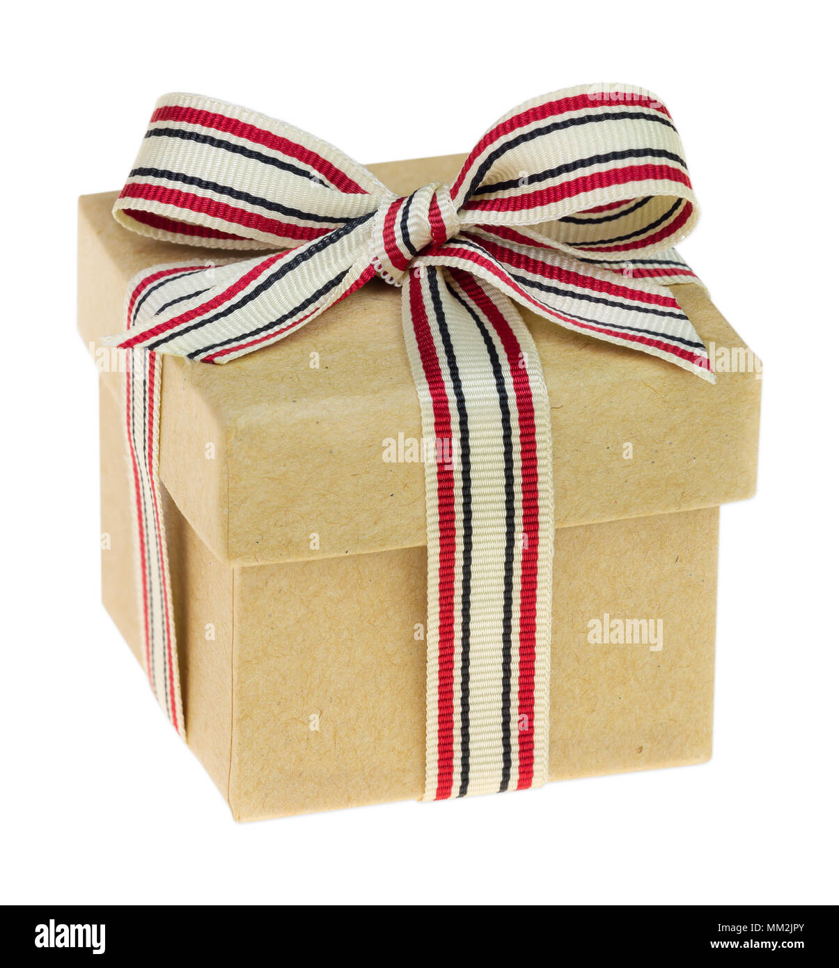 Kraft paper gift box tied with festive ribbon isolated on white Stock ...