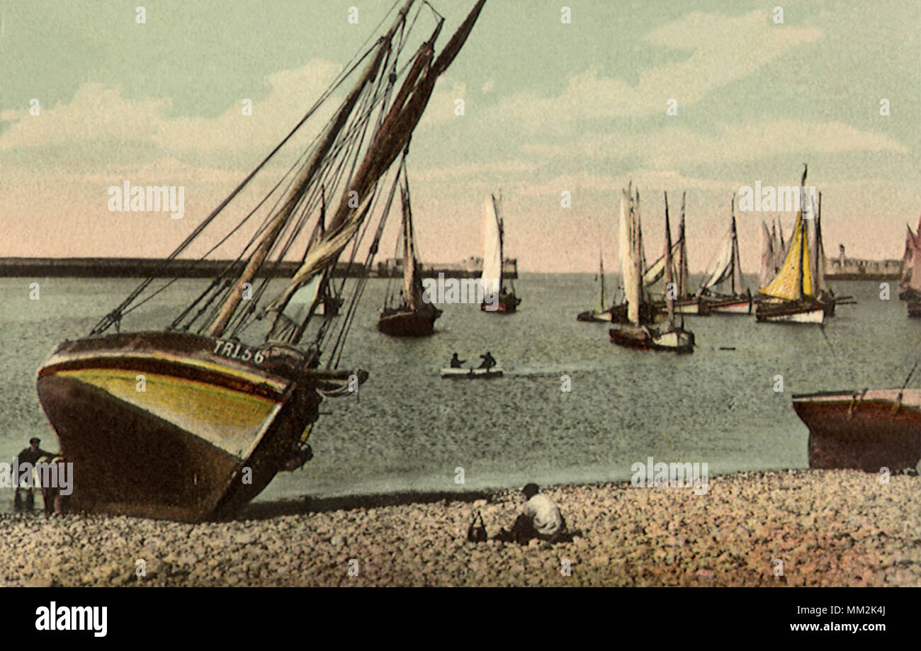 Boats at Harbor. Le Havre. 1910 Stock Photo - Alamy