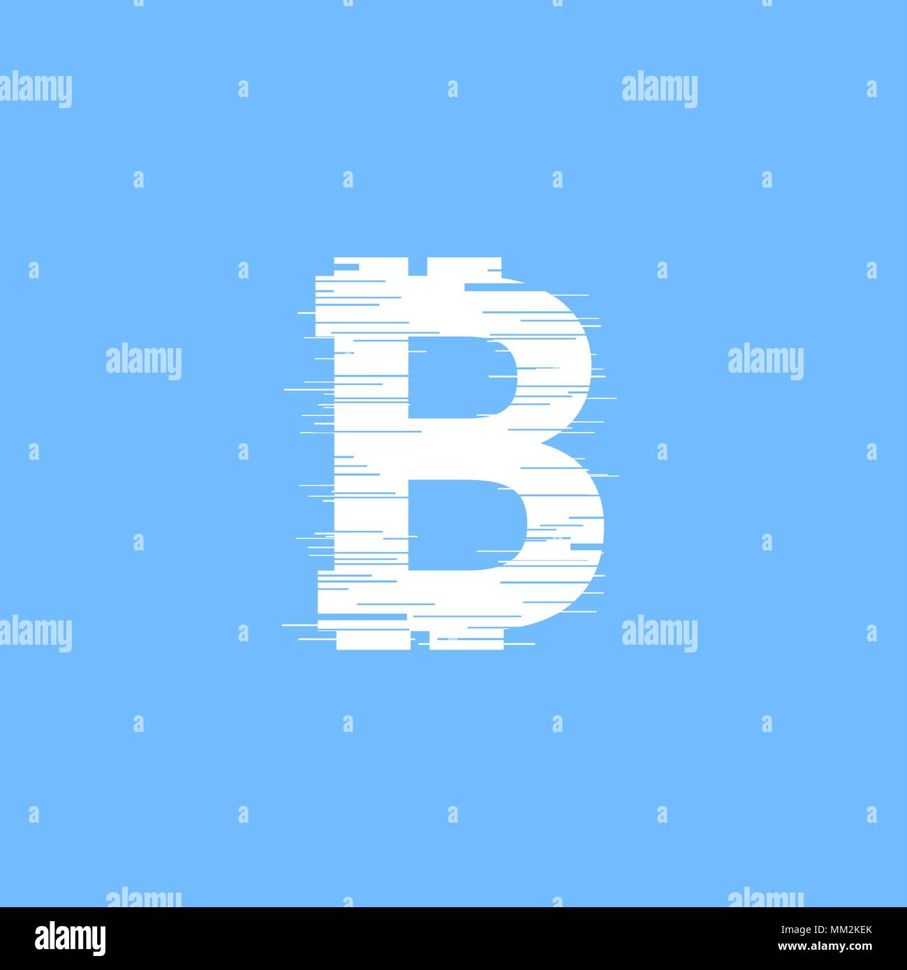 White bitcoin sign in glitch style on blue background. Internet money ...