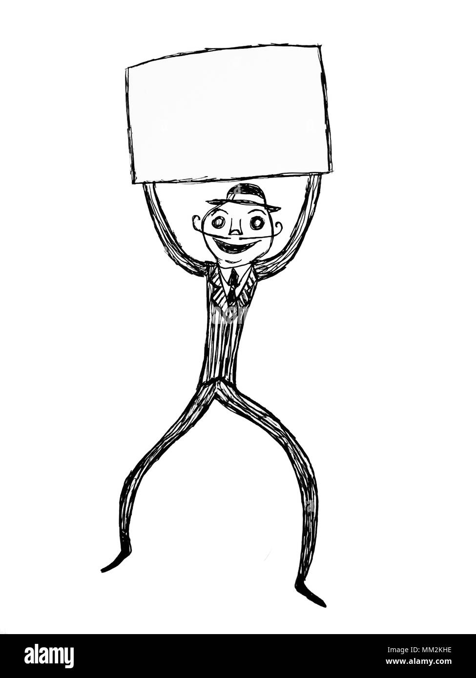 a man holding up a sign illustration Stock Photo - Alamy