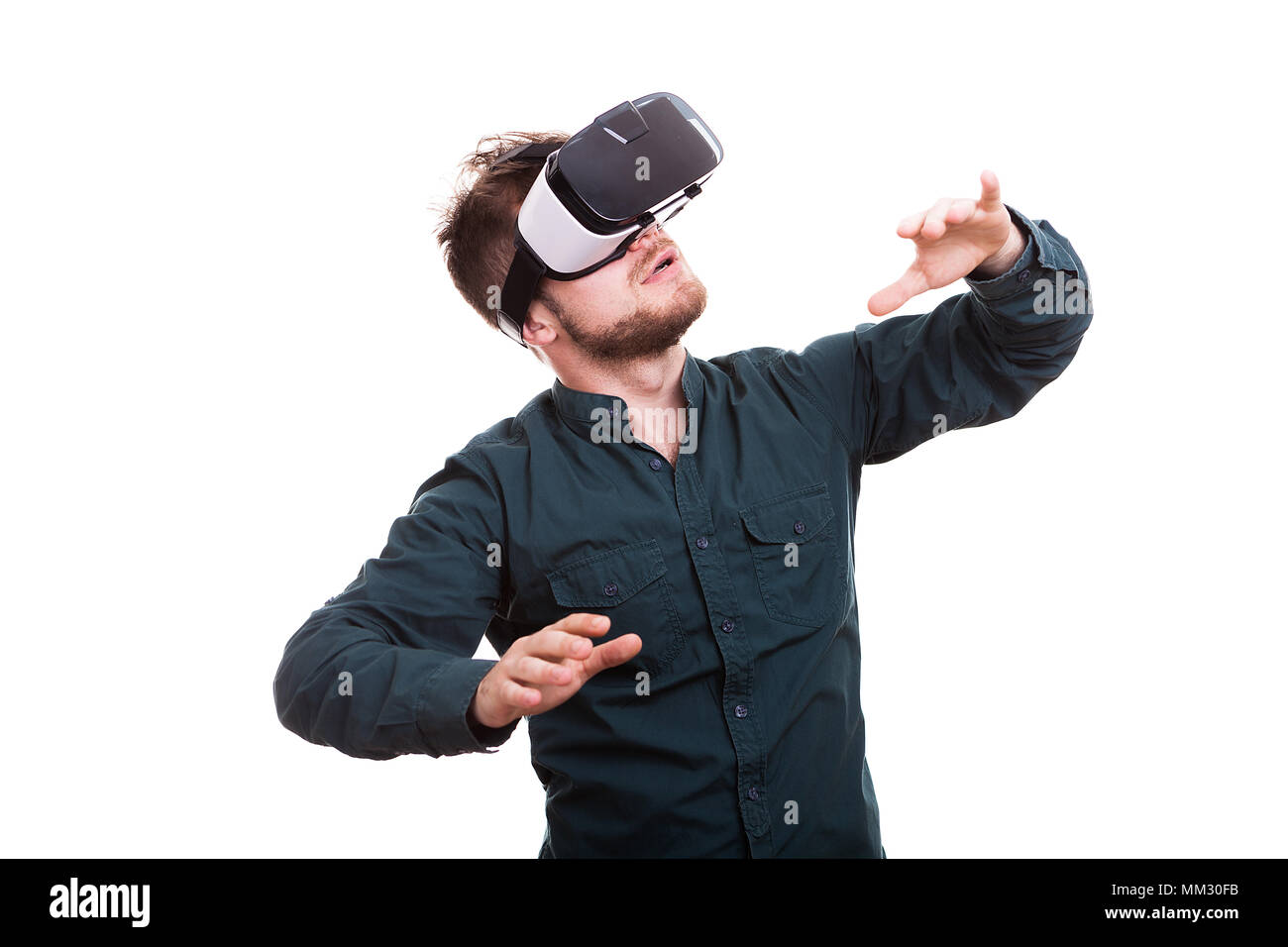 Cool looking guy wears a VR headset Stock Photo - Alamy