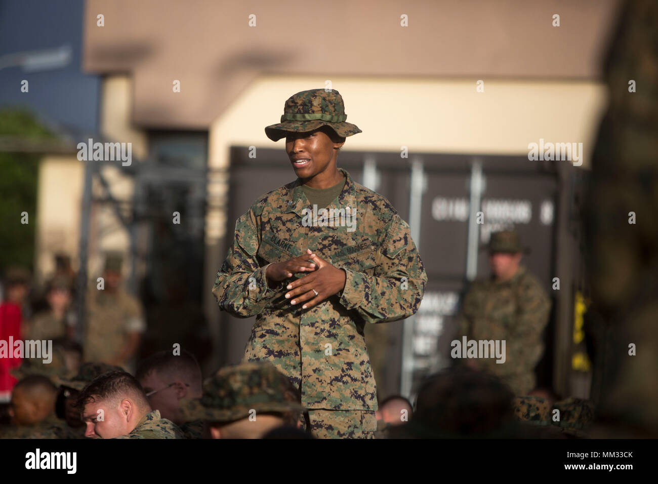 U.S. Marine Corps Lt.Col. Marshalee Clarke, the commanding officer of Headquarters Battalion ...