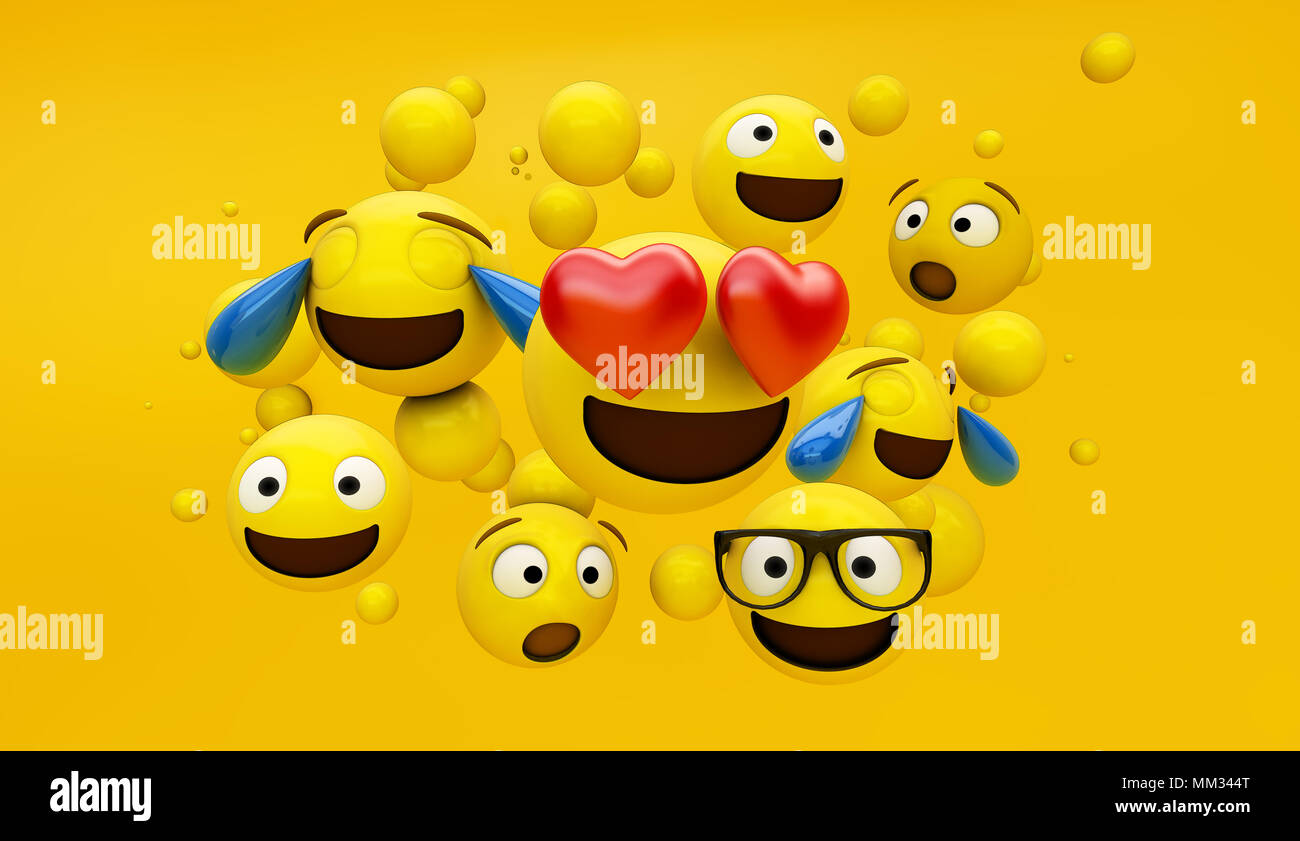 group of emoticons with yellow background 3d rendering Stock Photo - Alamy
