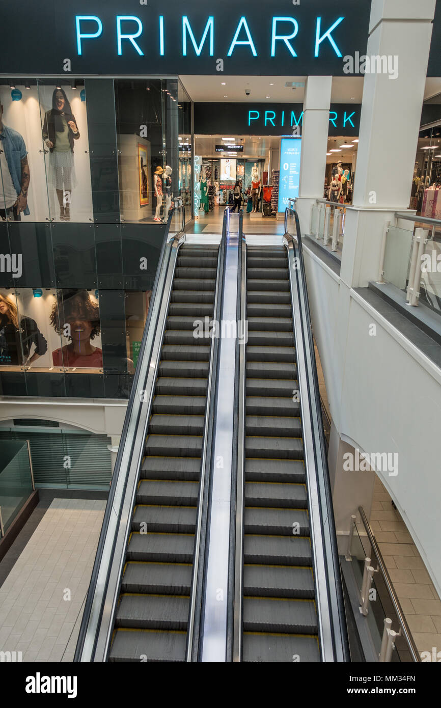Primark shop at the top of an escalator in Shrewsbury Stock Photo - Alamy