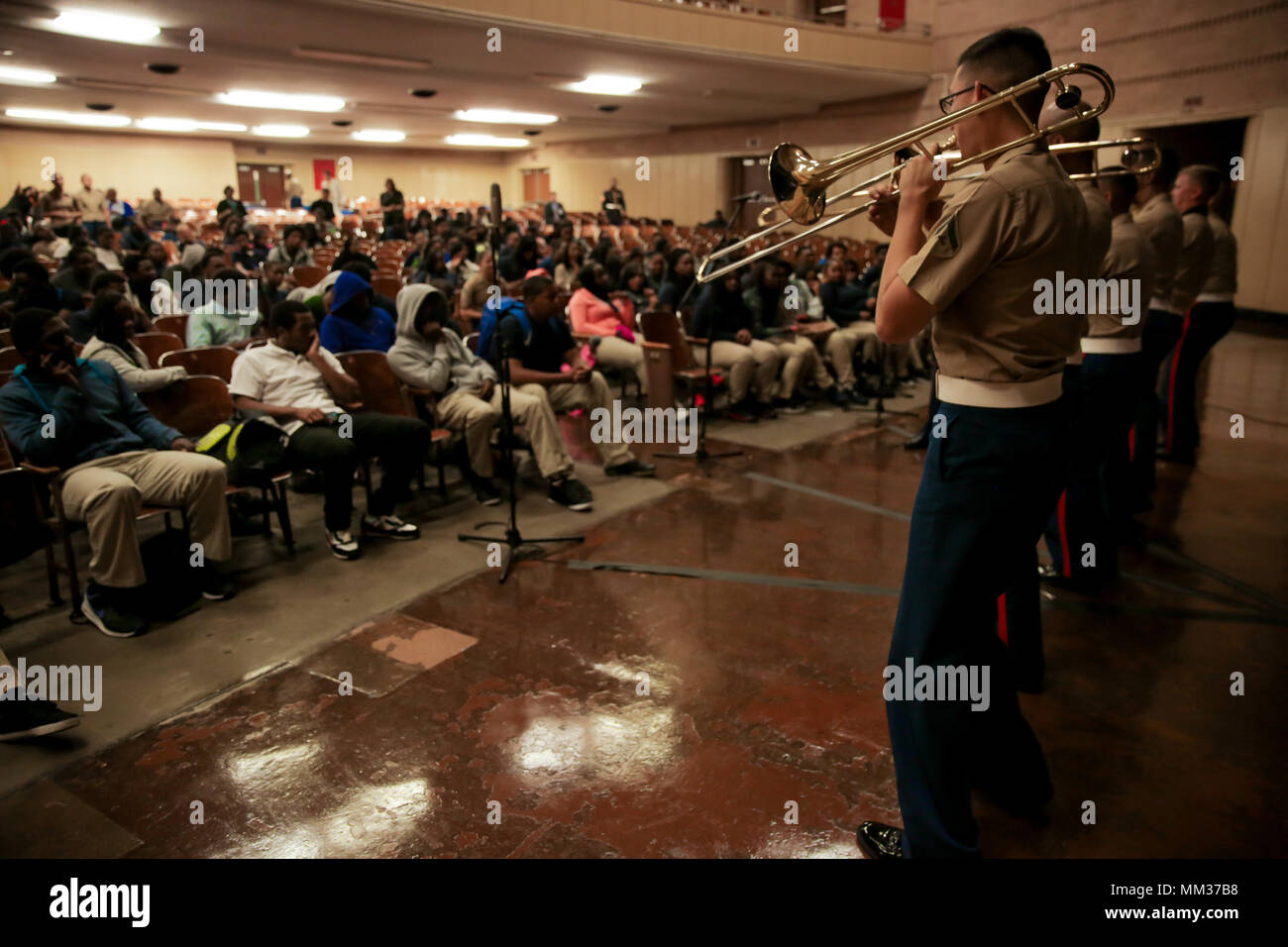 Marines with Marine Corps Band San Diego perform for students on their ...