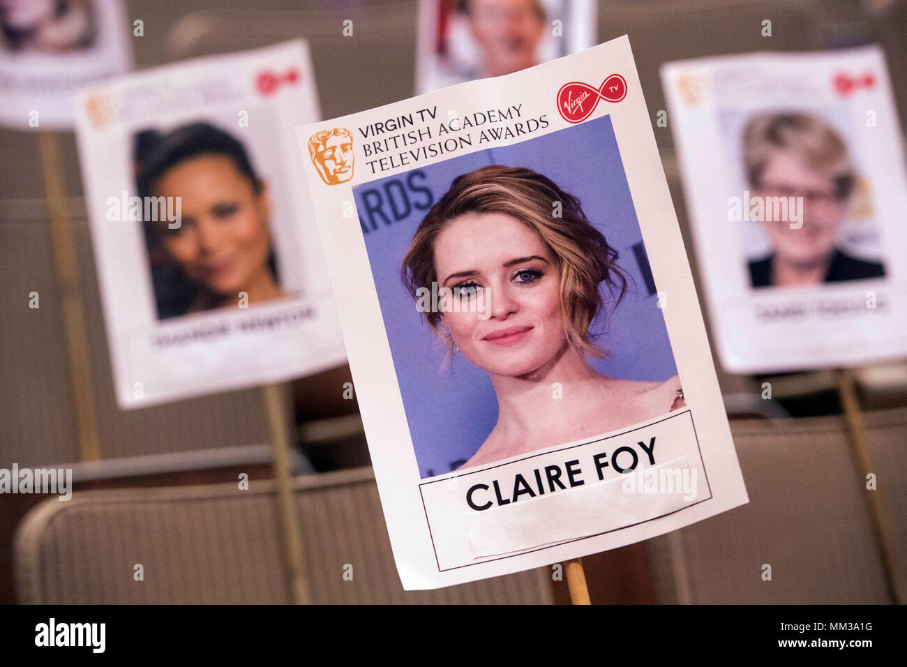 Best Actress nominee Claire Foy has a "head on stick" positioned to ...