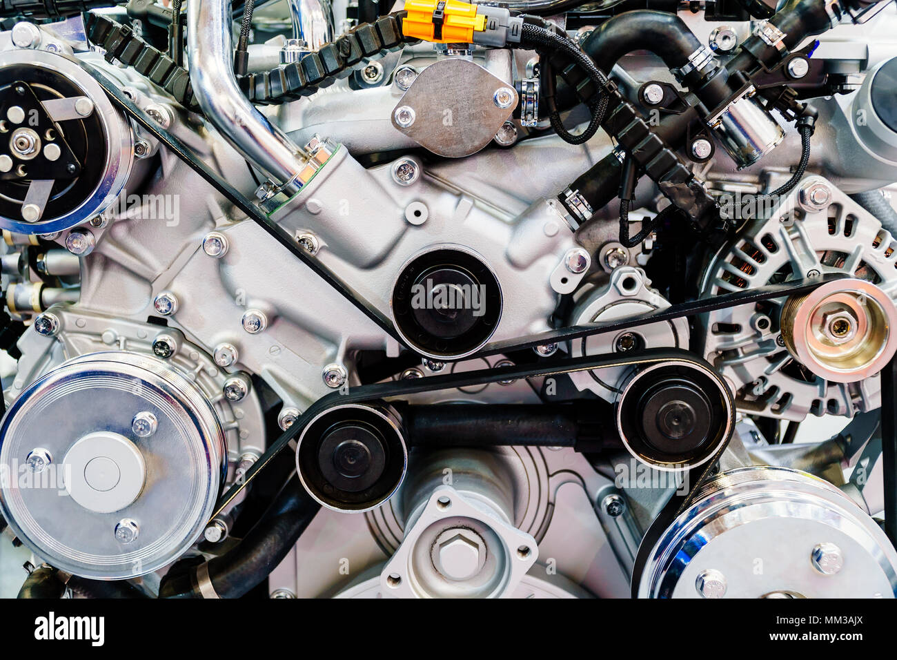 Truck Engine Motor Components In Car Service Inspection Stock Photo - Alamy