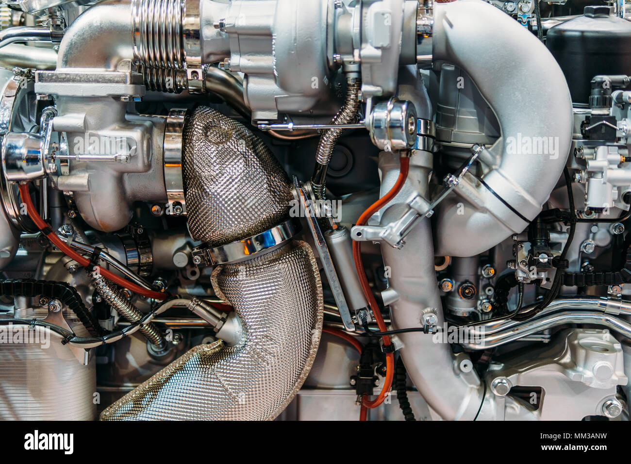 Truck Engine Motor Components In Car Service Inspection Stock Photo - Alamy