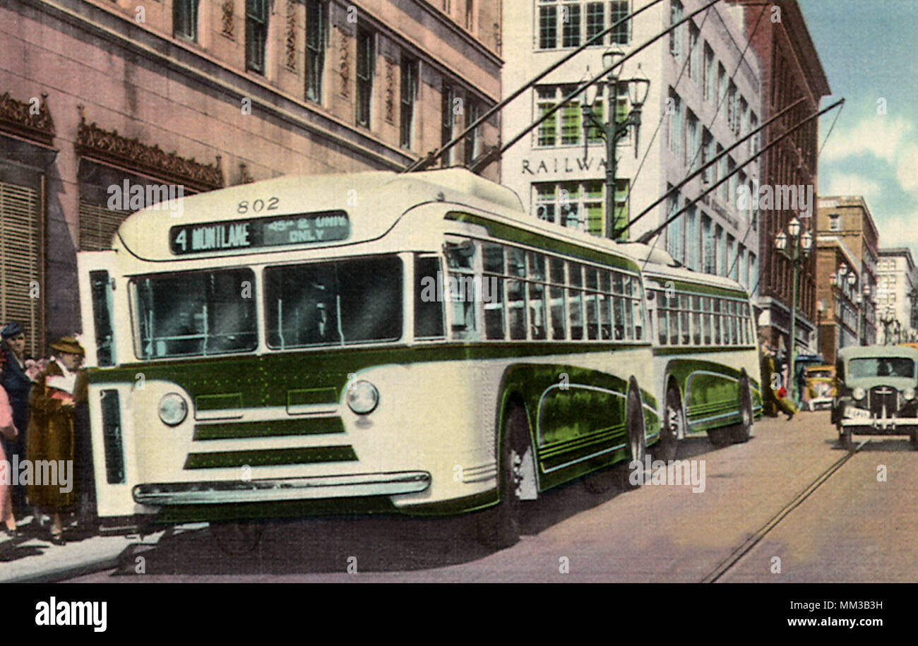 Trackless Trolley. Downtown Seattle. 1945 Stock Photo - Alamy