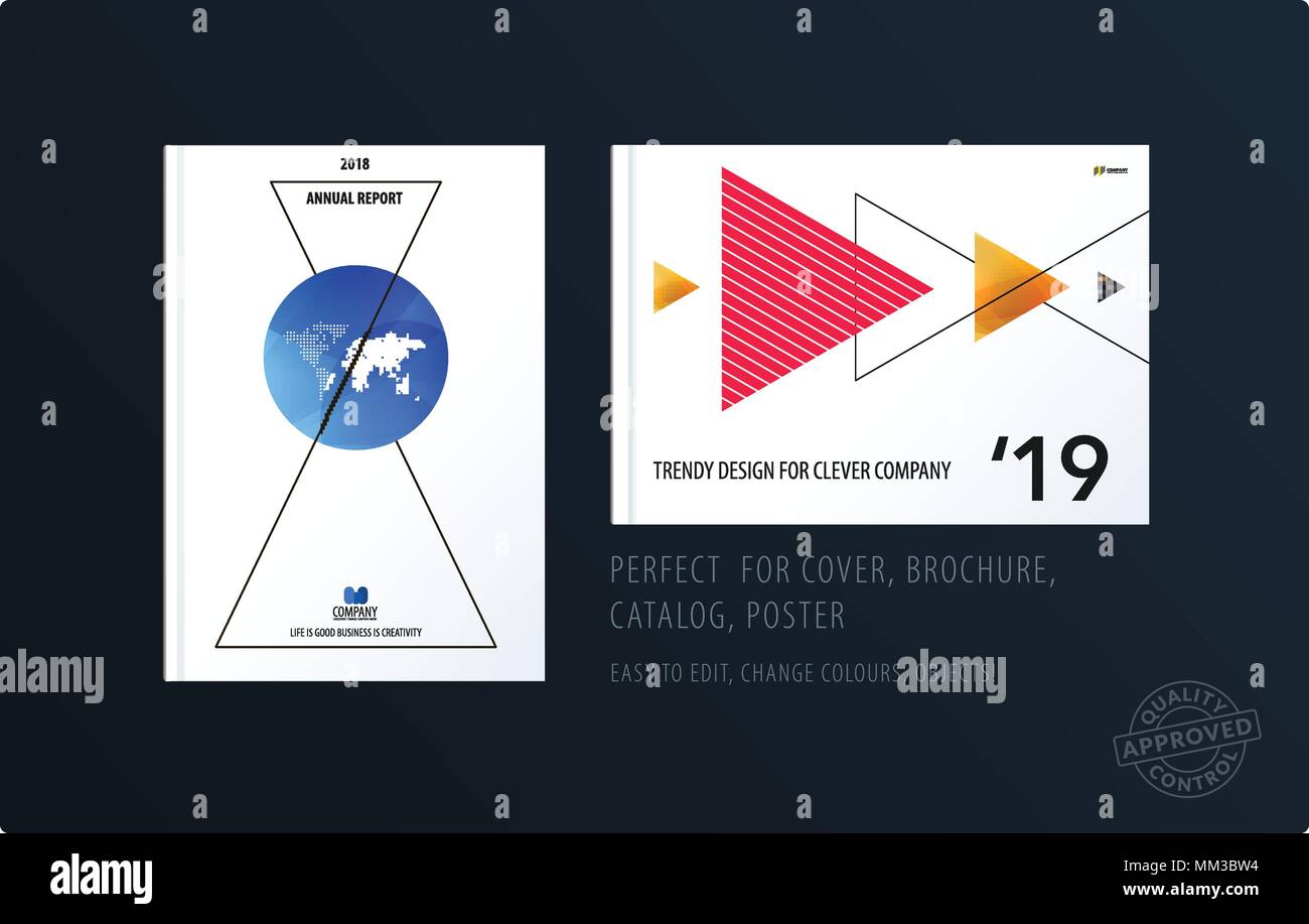 Brochure design triangular template. Colourful modern abstract set, annual report with triangles ...