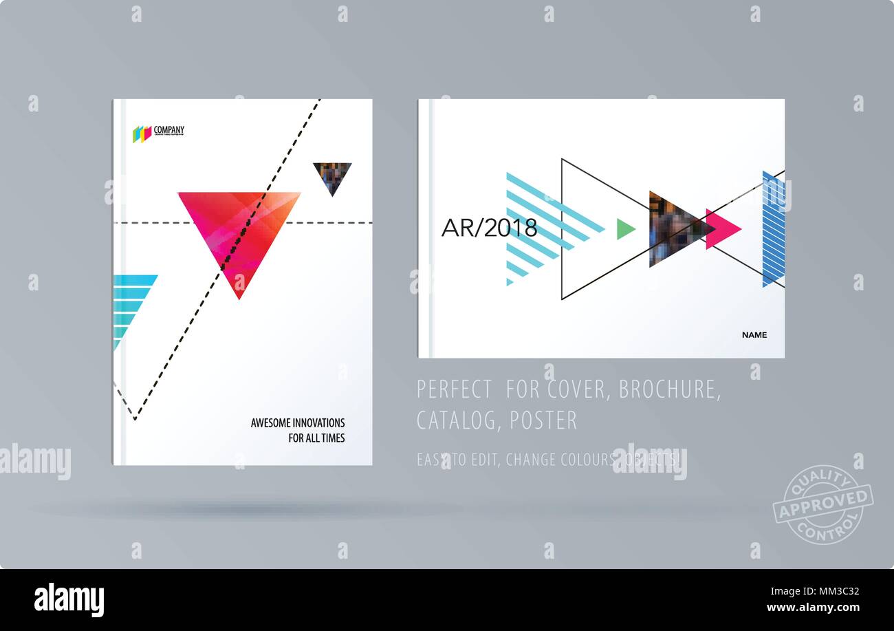 Brochure design triangular template. Colourful modern abstract set, annual report with triangles ...