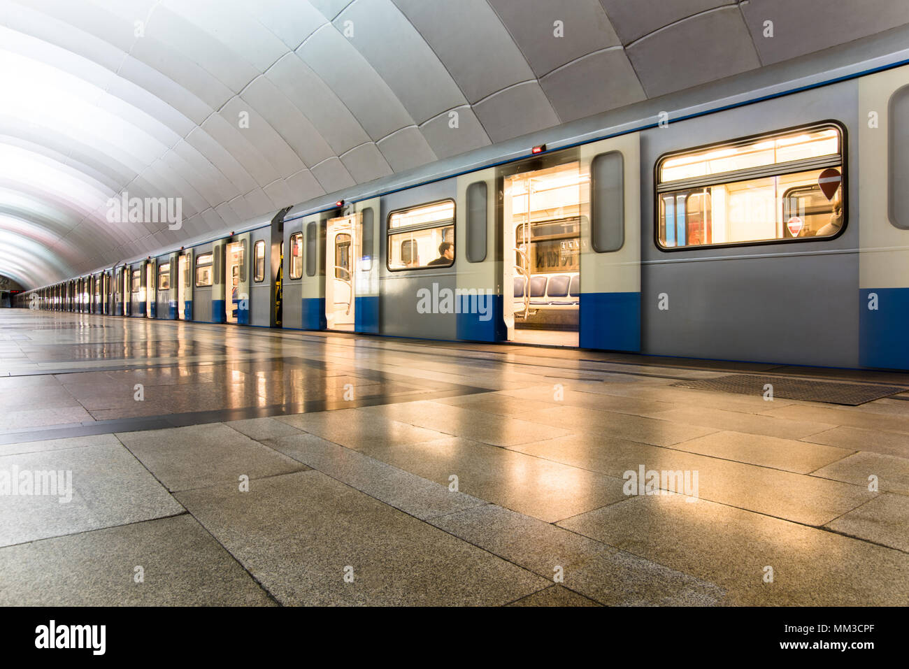 Subway train stopped at the station without people Stock Photo - Alamy