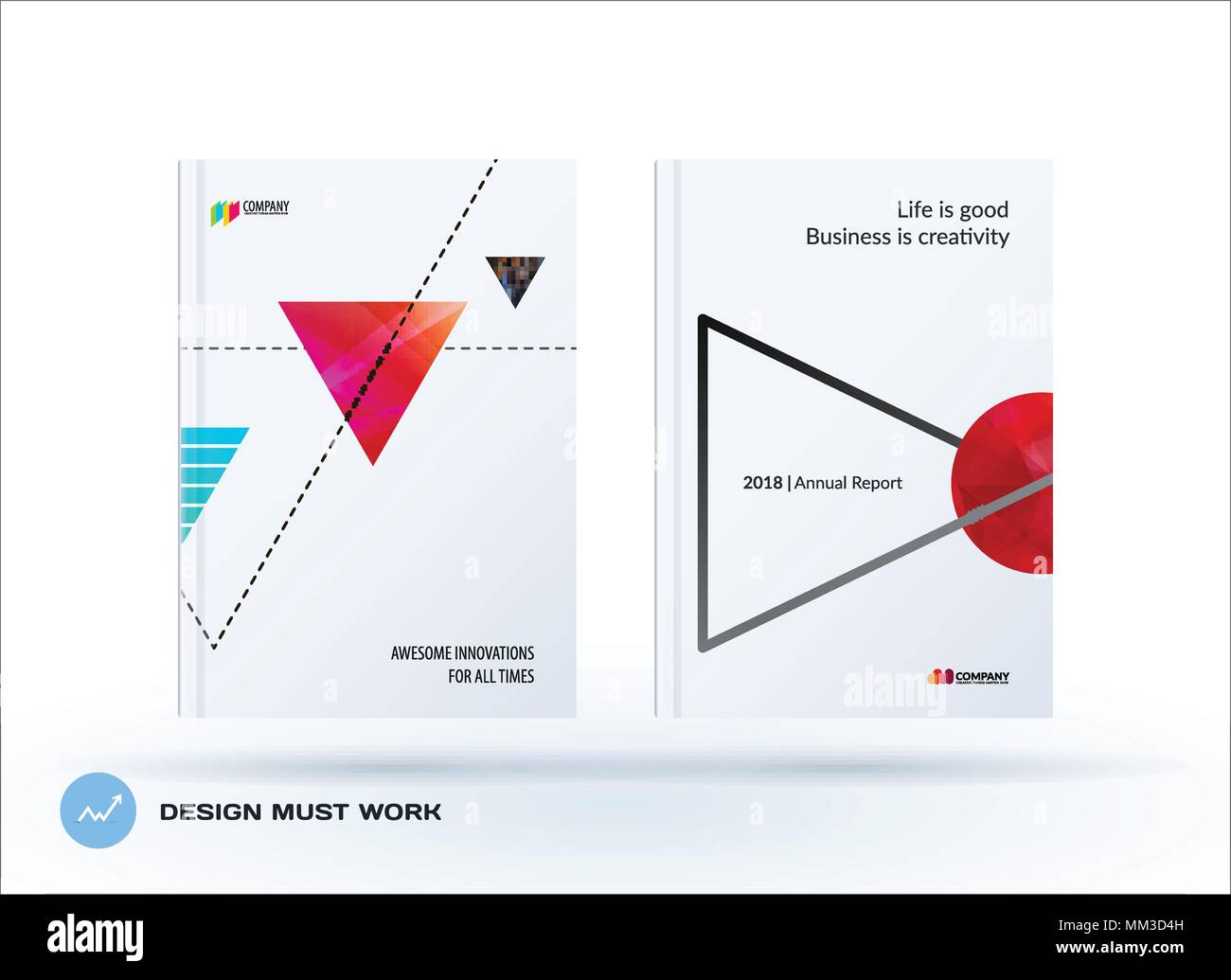 Brochure design triangular template. Colourful modern abstract set, annual report with triangles ...