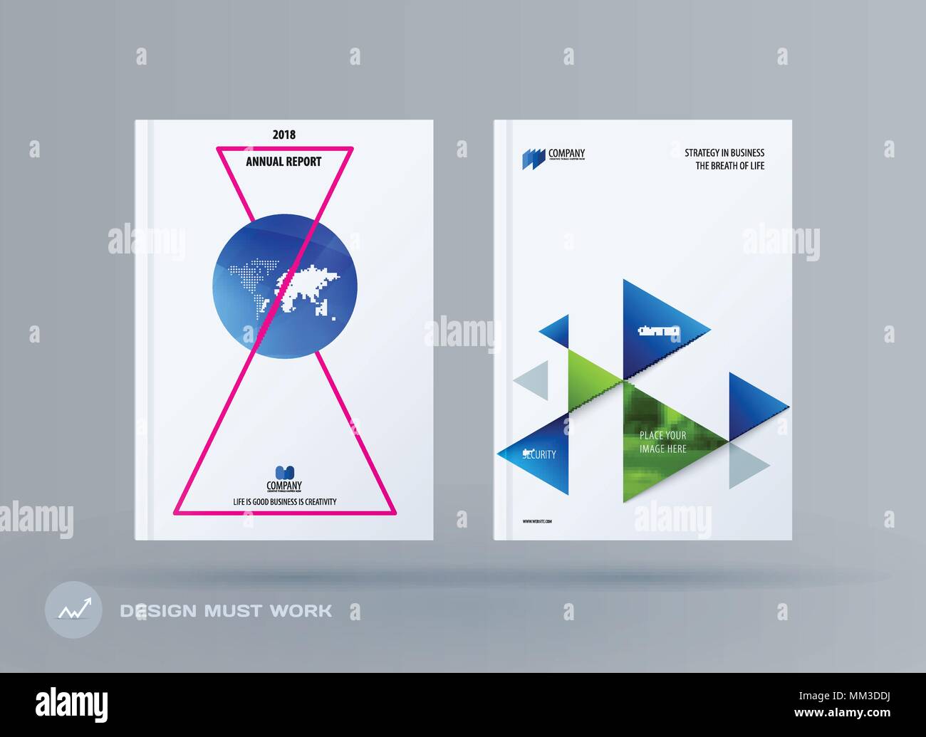 Brochure design triangular template. Colourful modern abstract set, annual report with triangles ...