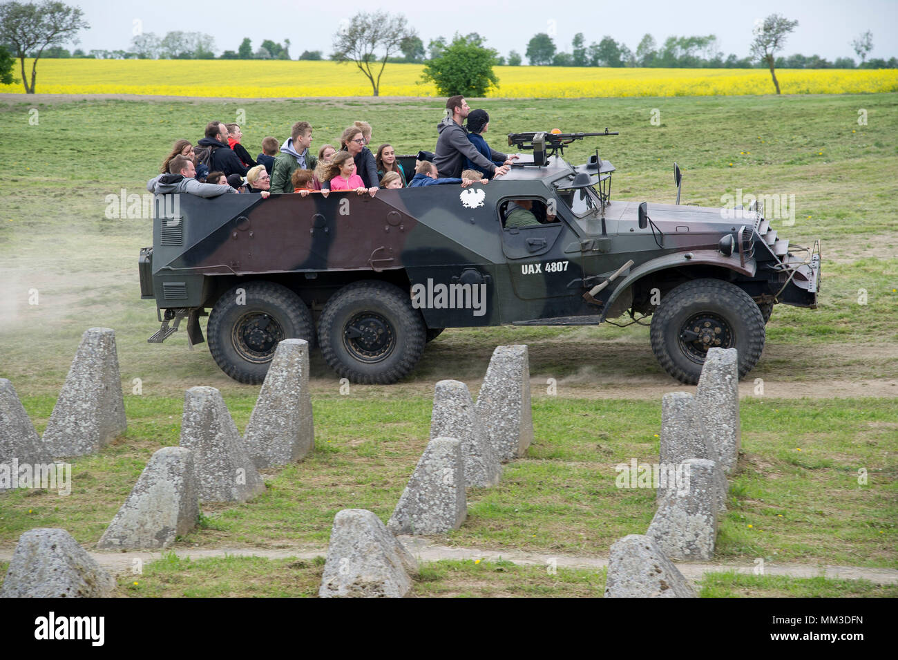 Armored personnel carrier BTR-152 and dragon's teeth of Nazi German ...