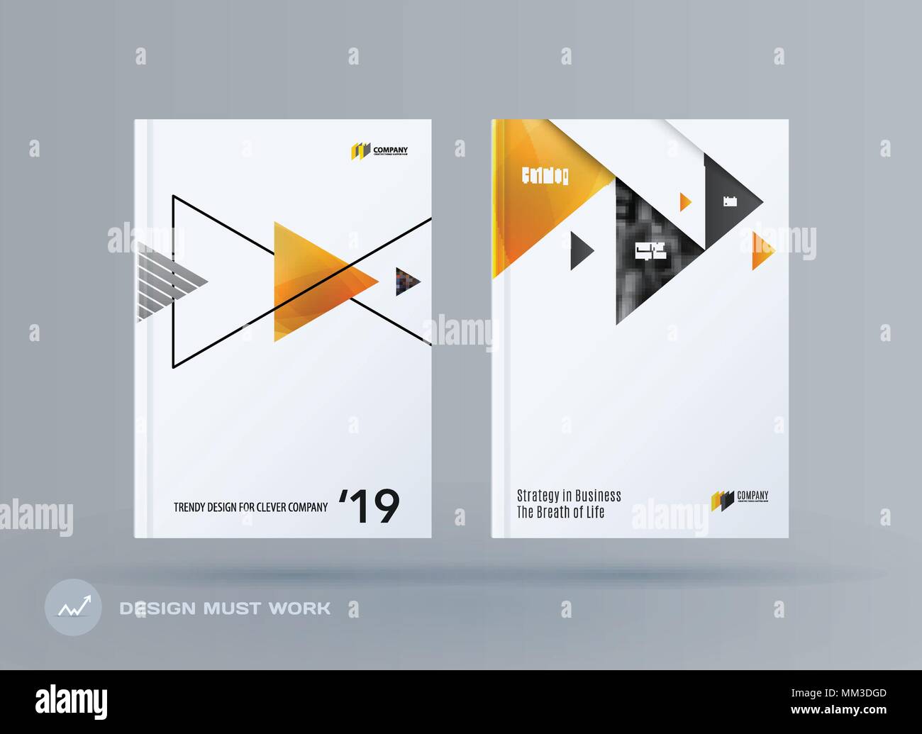 Brochure design triangular template. Colourful modern abstract set, annual report with triangles ...