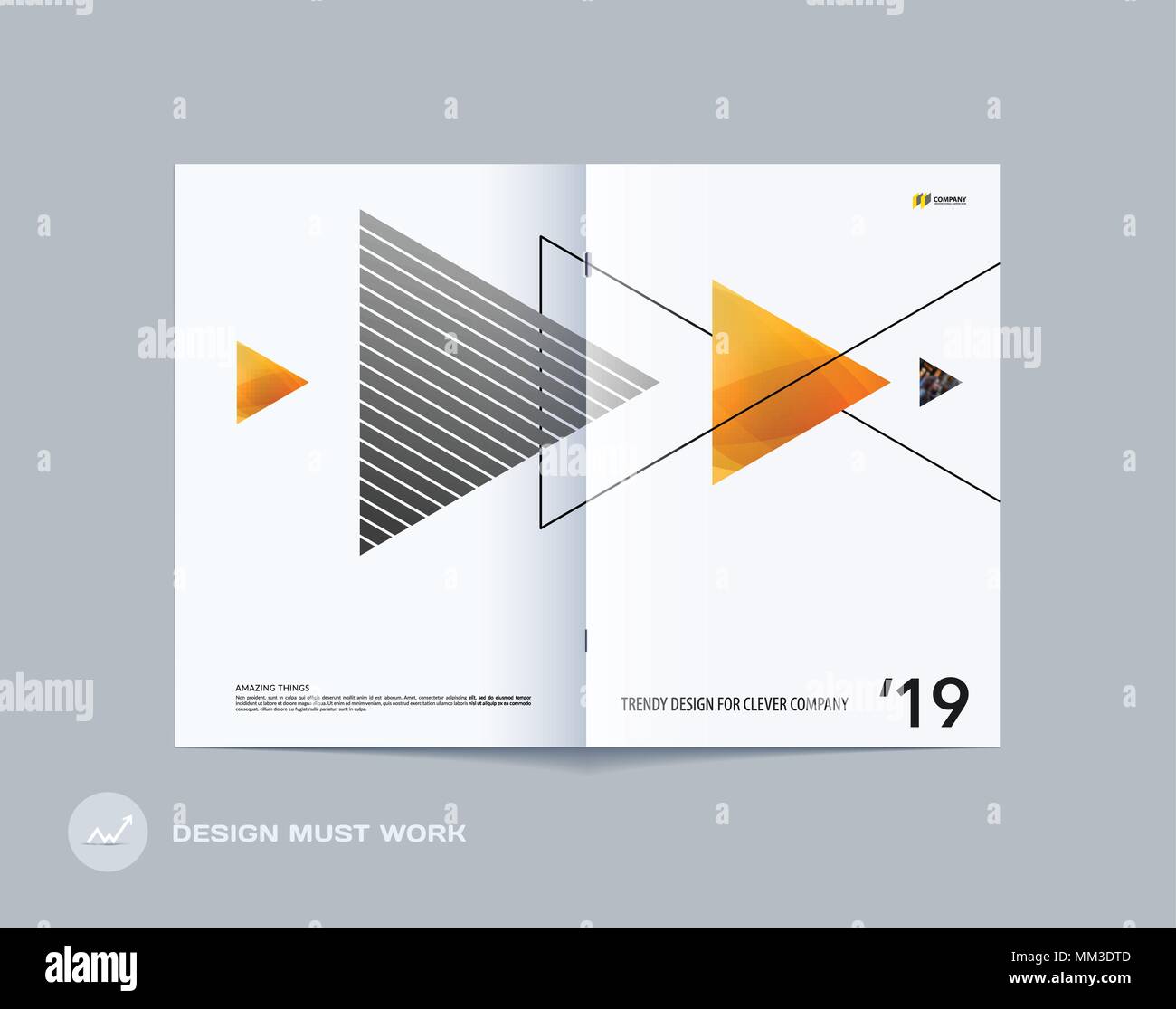Abstract double-page brochure design style with colourful triangles for ...